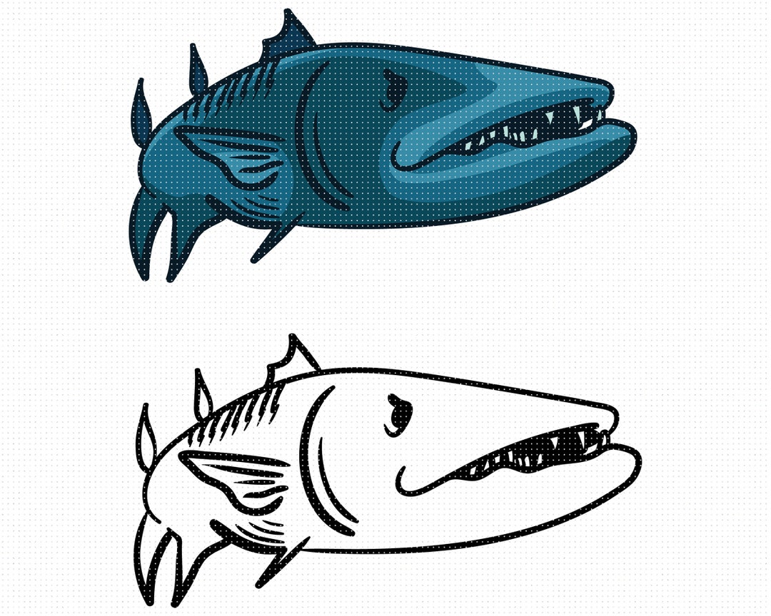 Colored Barracuda Svg, Cute Fish Clipart, Hand Drawn Png, Dxf for Logo ...