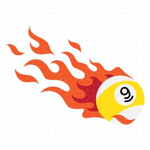 9 Ball on Fire Svg, Flaming Nine Ball Clipart, Billiard Ball Png, 9 ...
