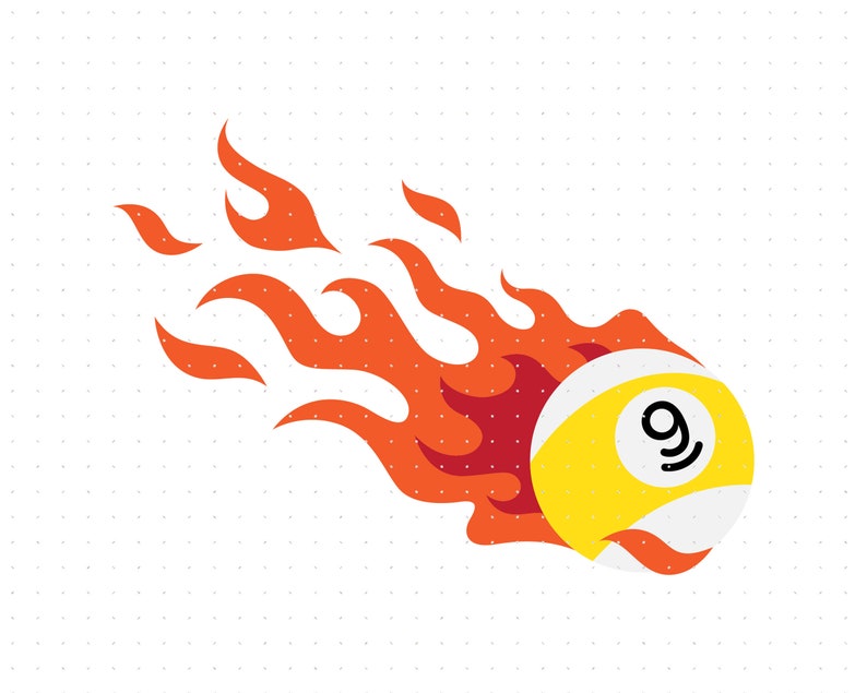 9 Ball on Fire Svg Flaming Nine Ball Clipart Billiard Ball - Etsy