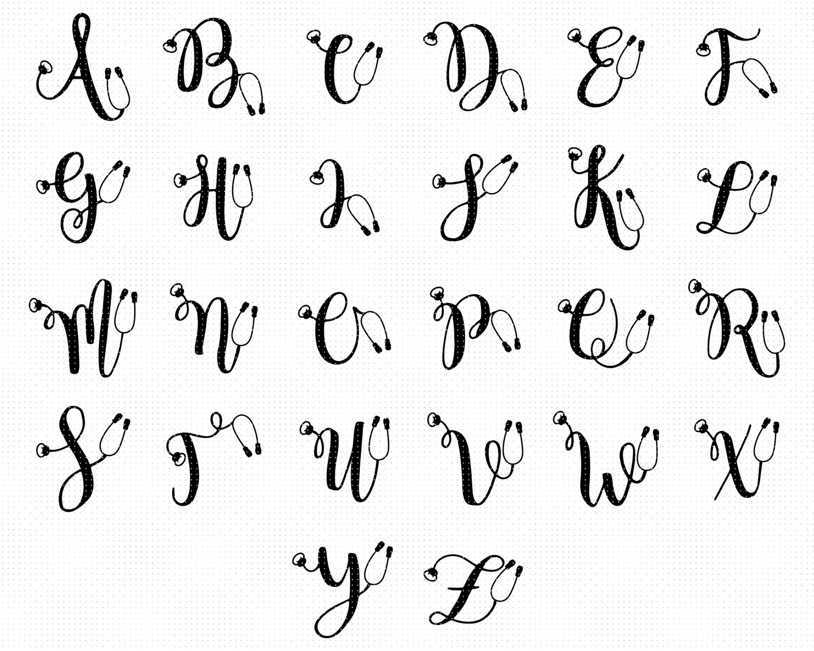 Stethoscope Letters Svg Stethoscope Alphabet Clipart Nurse - Etsy