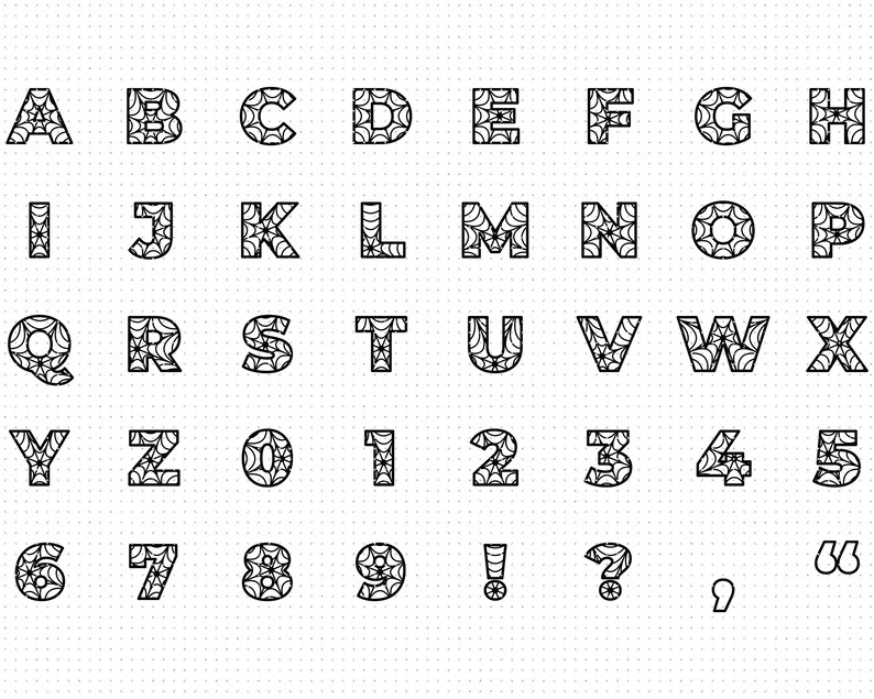 Spider Web Alphabet and Numbers Svg Letters Clipart Png - Etsy Canada
