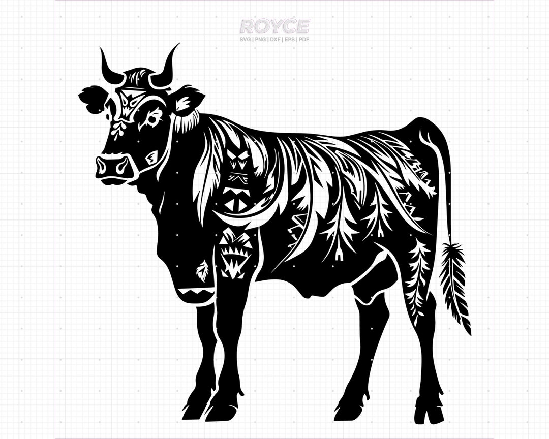 Tribal Cow Svg, Cow Clipart, Tribal Animal Png, Cow Dxf, Tribal Cow ...