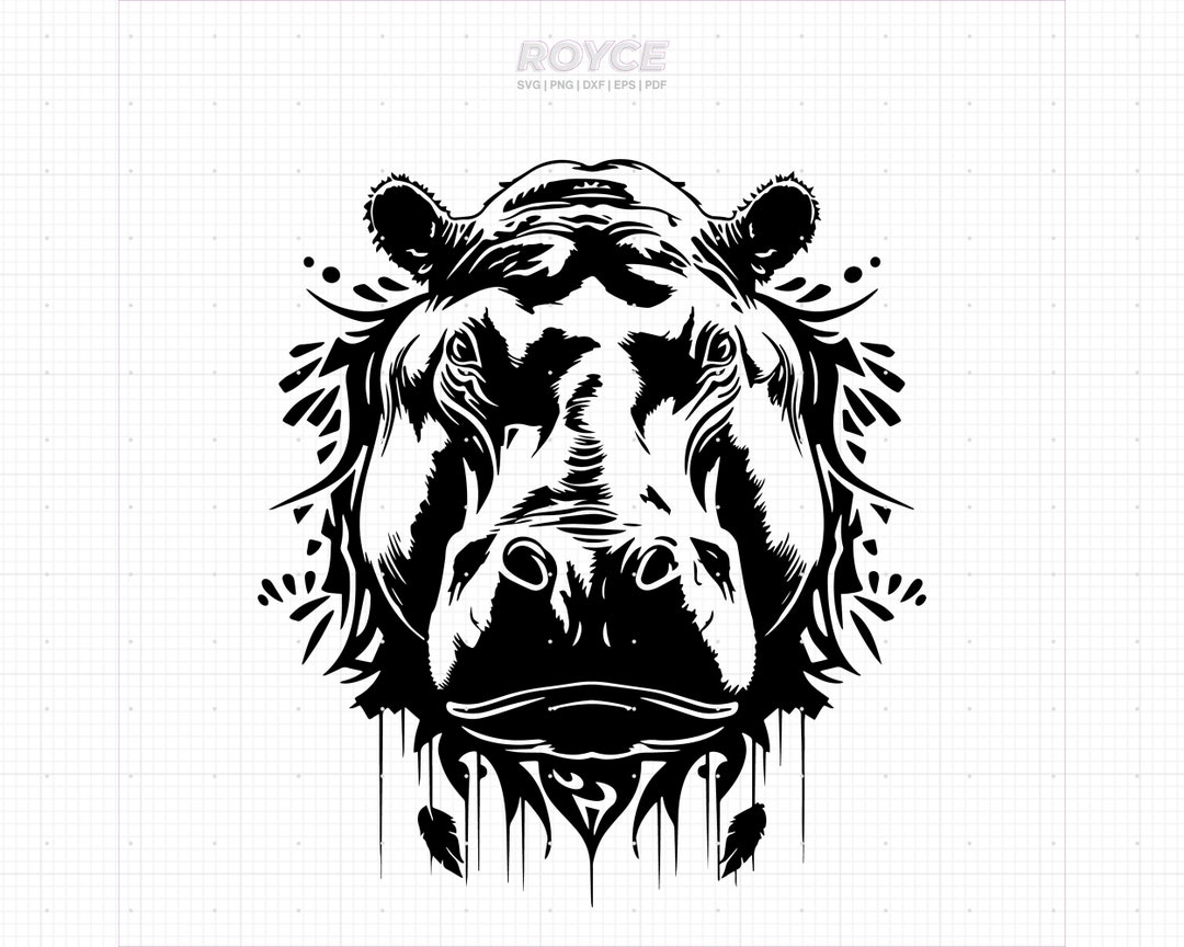 Tribal Hippo Svg, Hippopotamus Clipart, Hippo Face Png, Hippo Dxf ...