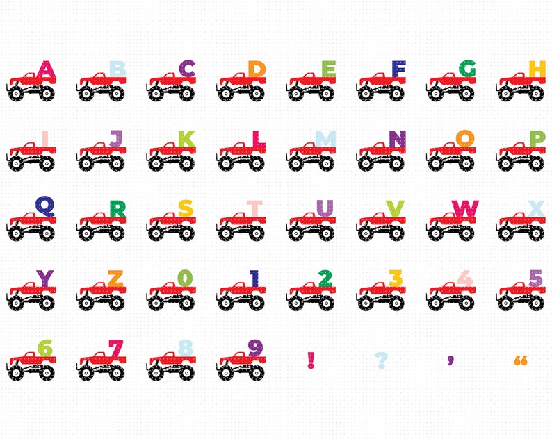 Letters on a Monster Truck Svg Monster Truck Alphabet Svg - Etsy