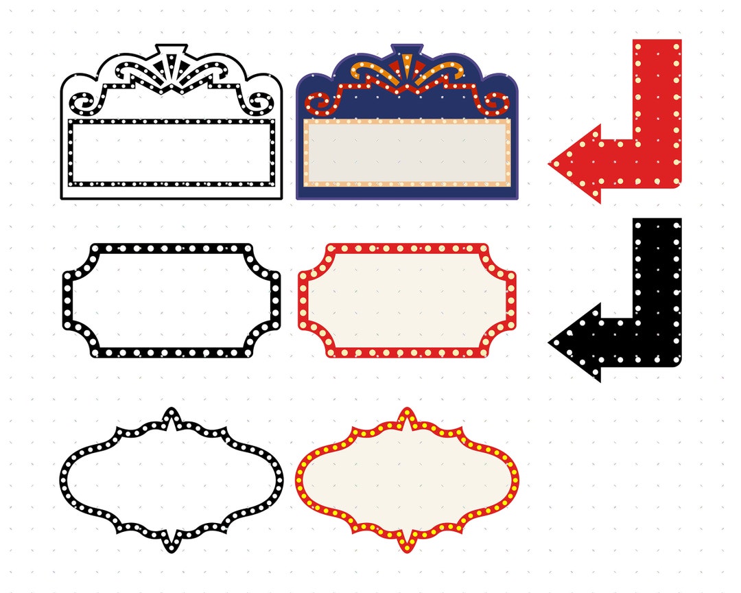 Marquee Sign Monogram Frame Svg Theater Sign Border Clipart - Etsy