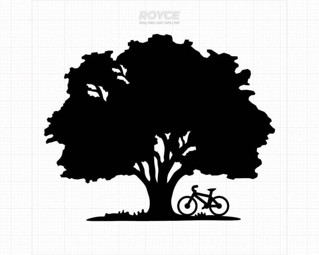 Bicycle Under an Oak Tree Svg, Bicycle Under a Tree Clipart, Png, Dxf ...