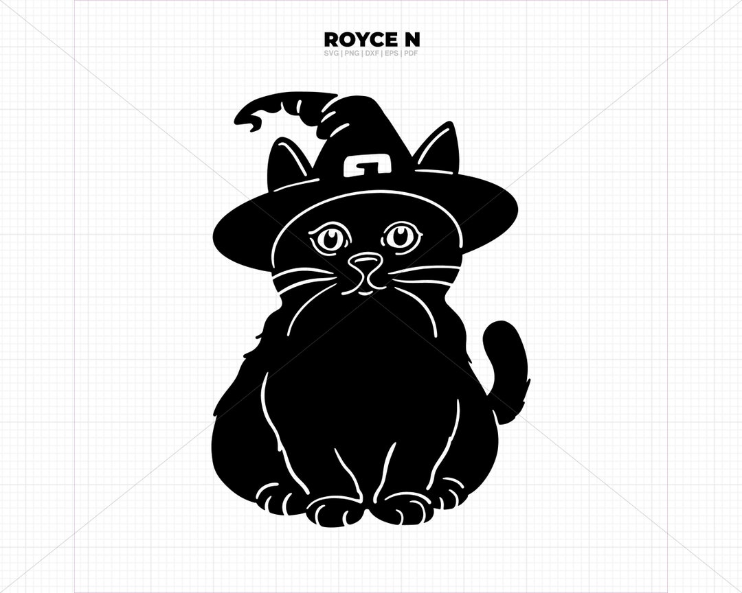 Black Cat Wearing a Witch's Hat for Halloween Svg, Halloween Clipart ...