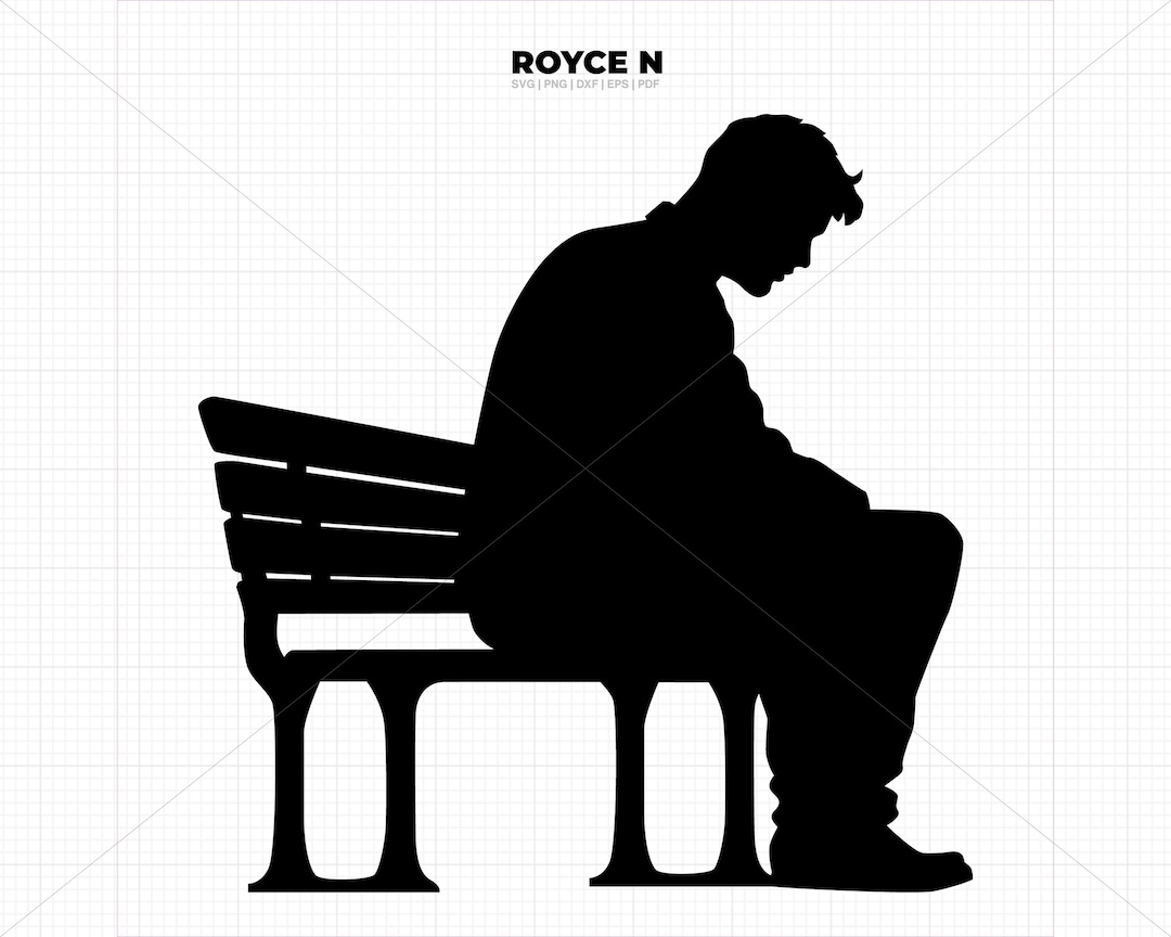 Sad and Tired Man Sitting on a Bench Svg, Man on a Bench Clipart ...