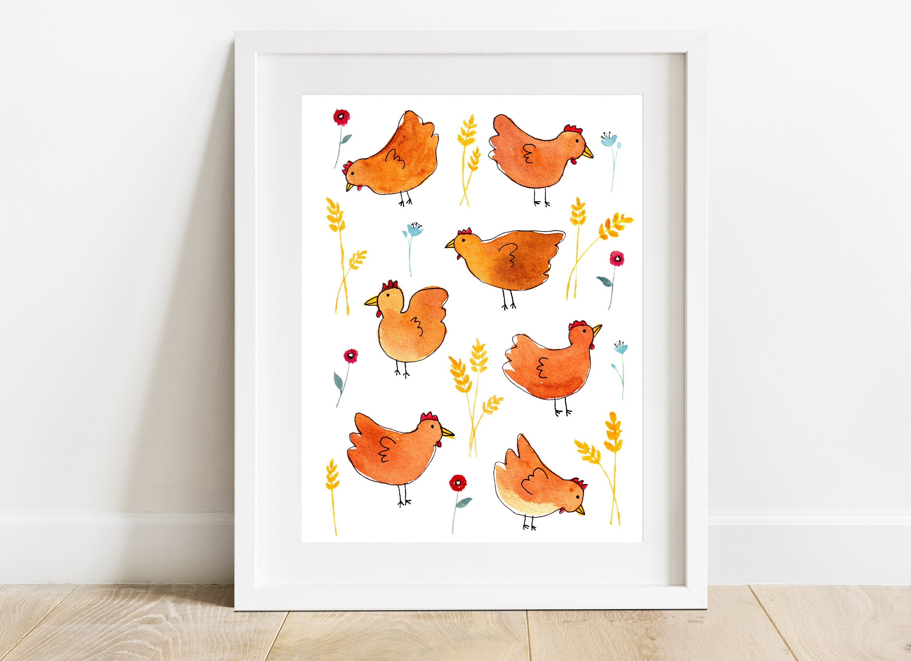Watercolour Printable, Chicken Art, Cute Hen Poster, Poultry Art, Home ...