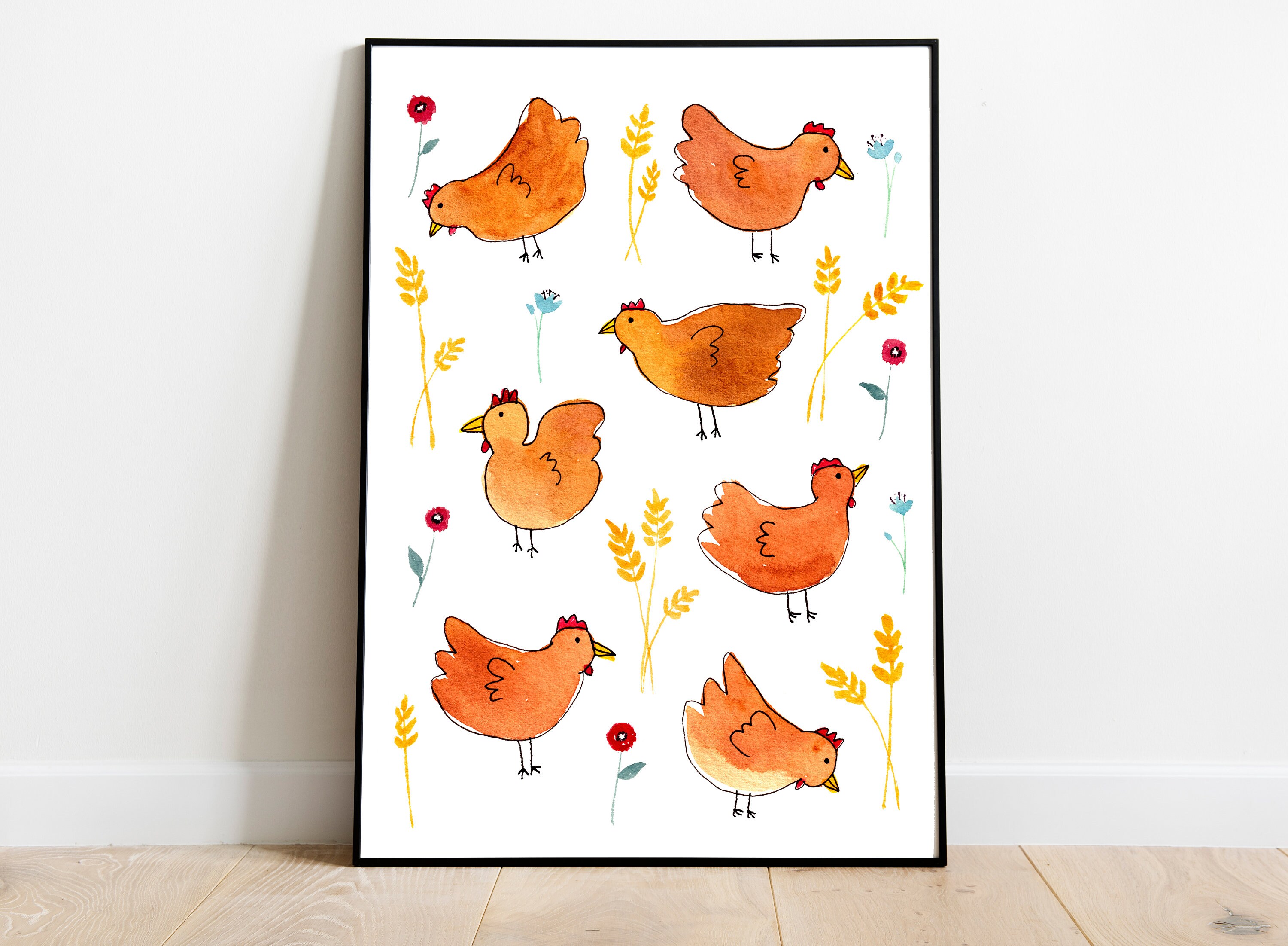 Watercolour Printable, Chicken Art, Cute Hen Poster, Poultry Art, Home ...