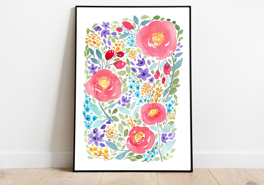 Watercolour Printable, Spring Art, Abstract Loose Flowers, Colorful ...