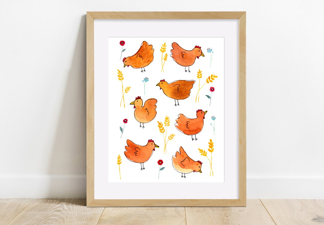 Watercolour Printable, Chicken Art, Cute Hen Poster, Poultry Art, Home ...
