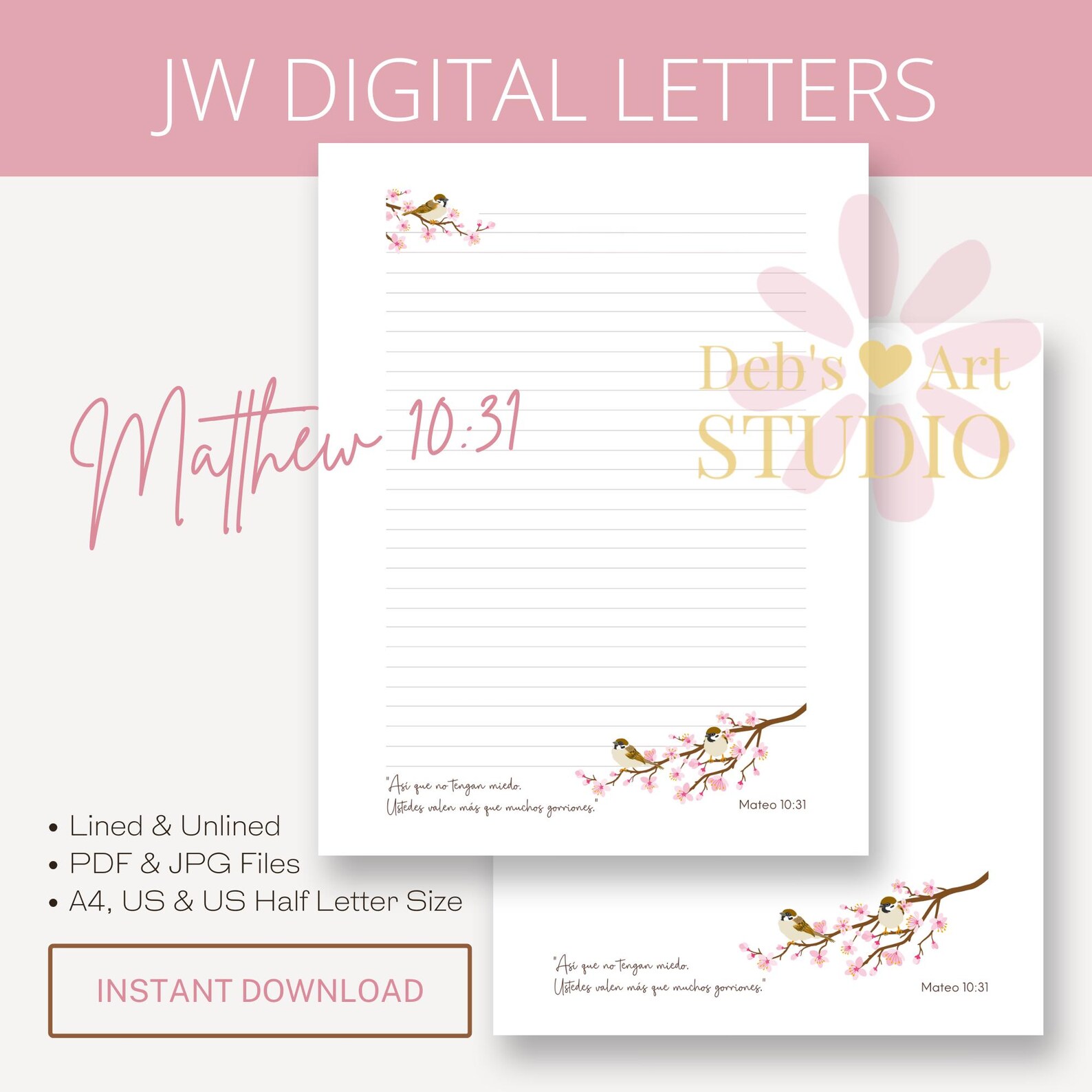 Sparrows Bible Verse Letter Writing Paper (digital Download) - Etsy