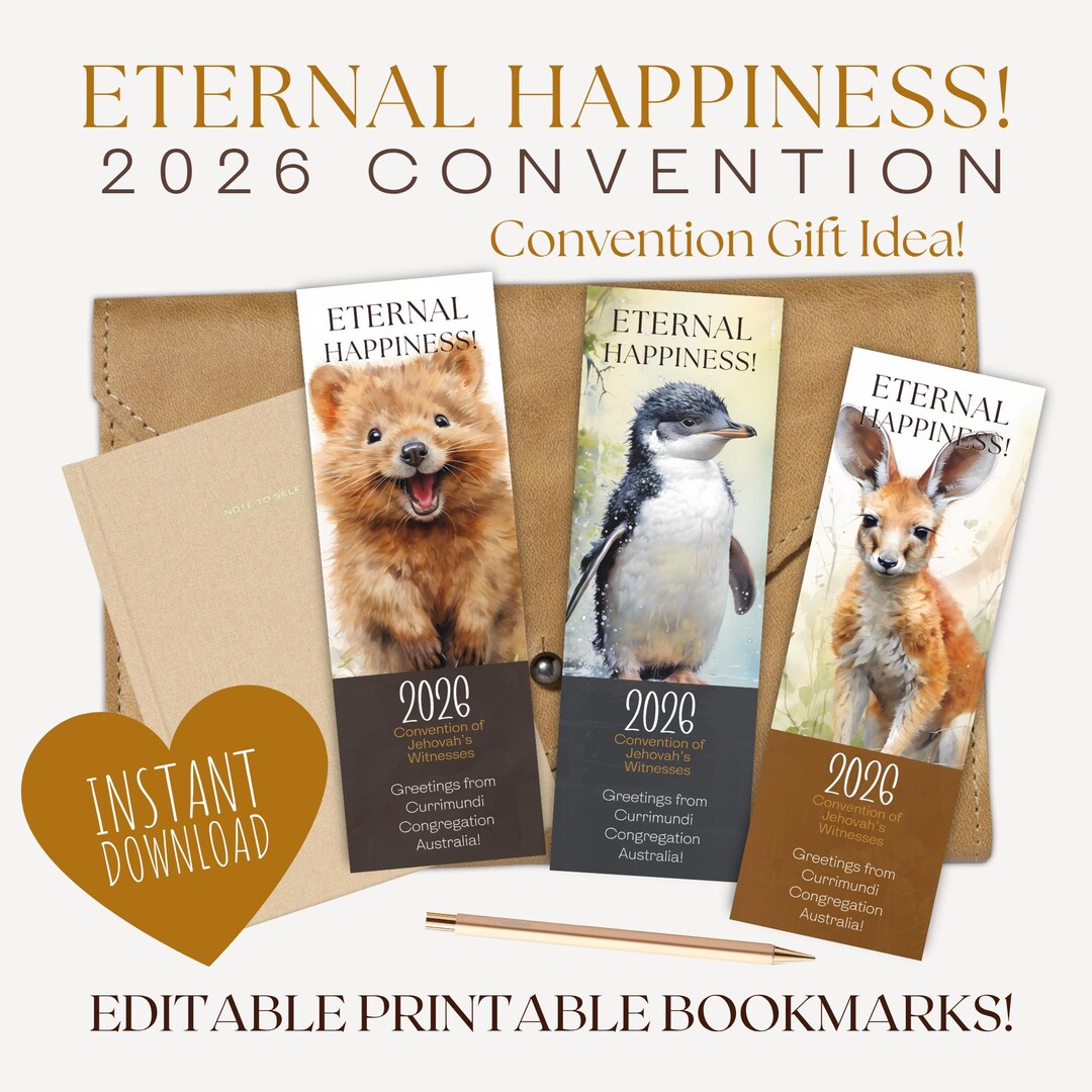 JW Convention 2026 Bookmark Printable, Cute Animal Bookmarks, Editable ...
