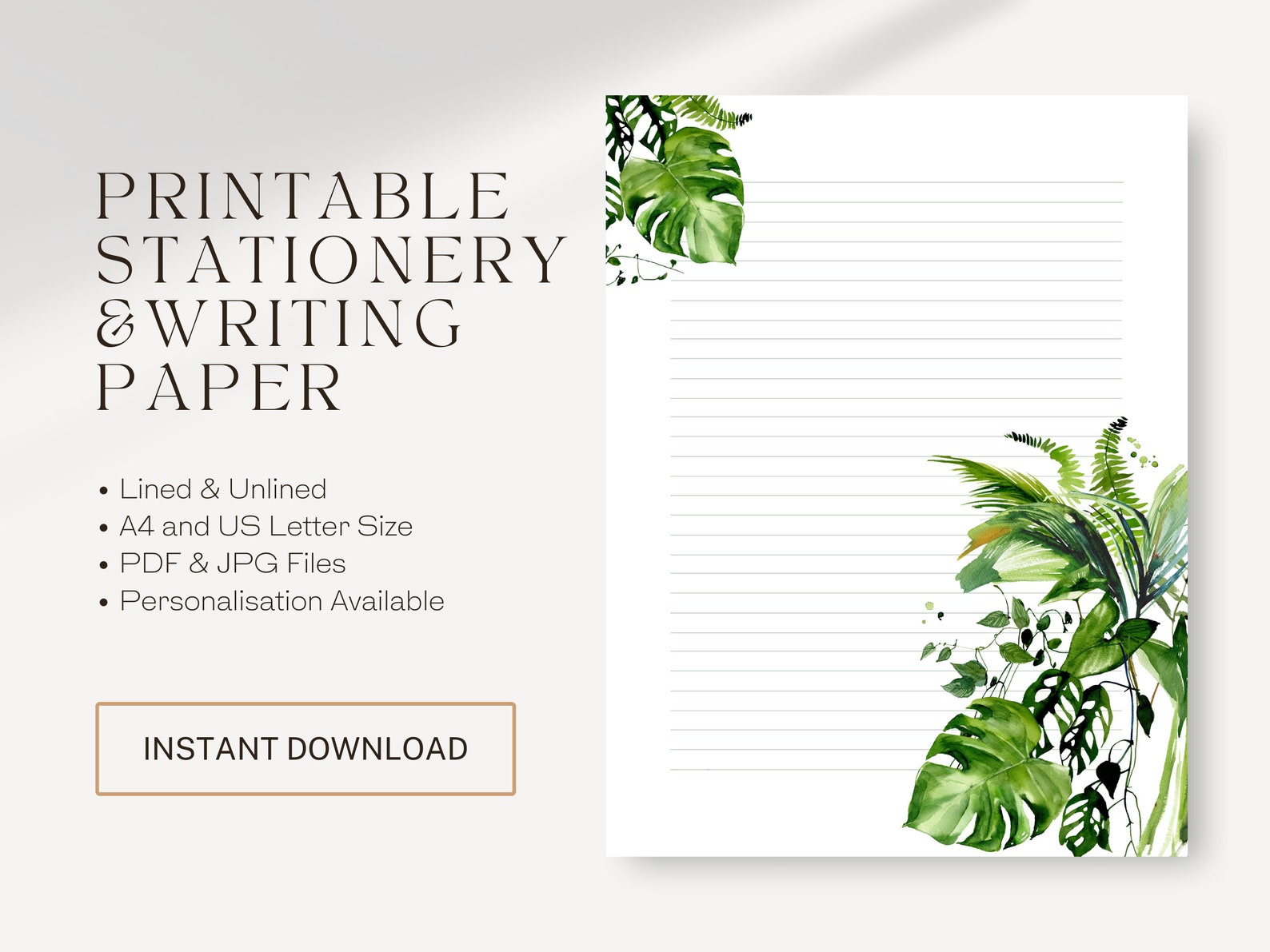 Tropical Greenery Printable Letter Writing Paper (PDF & JPEG) - Etsy