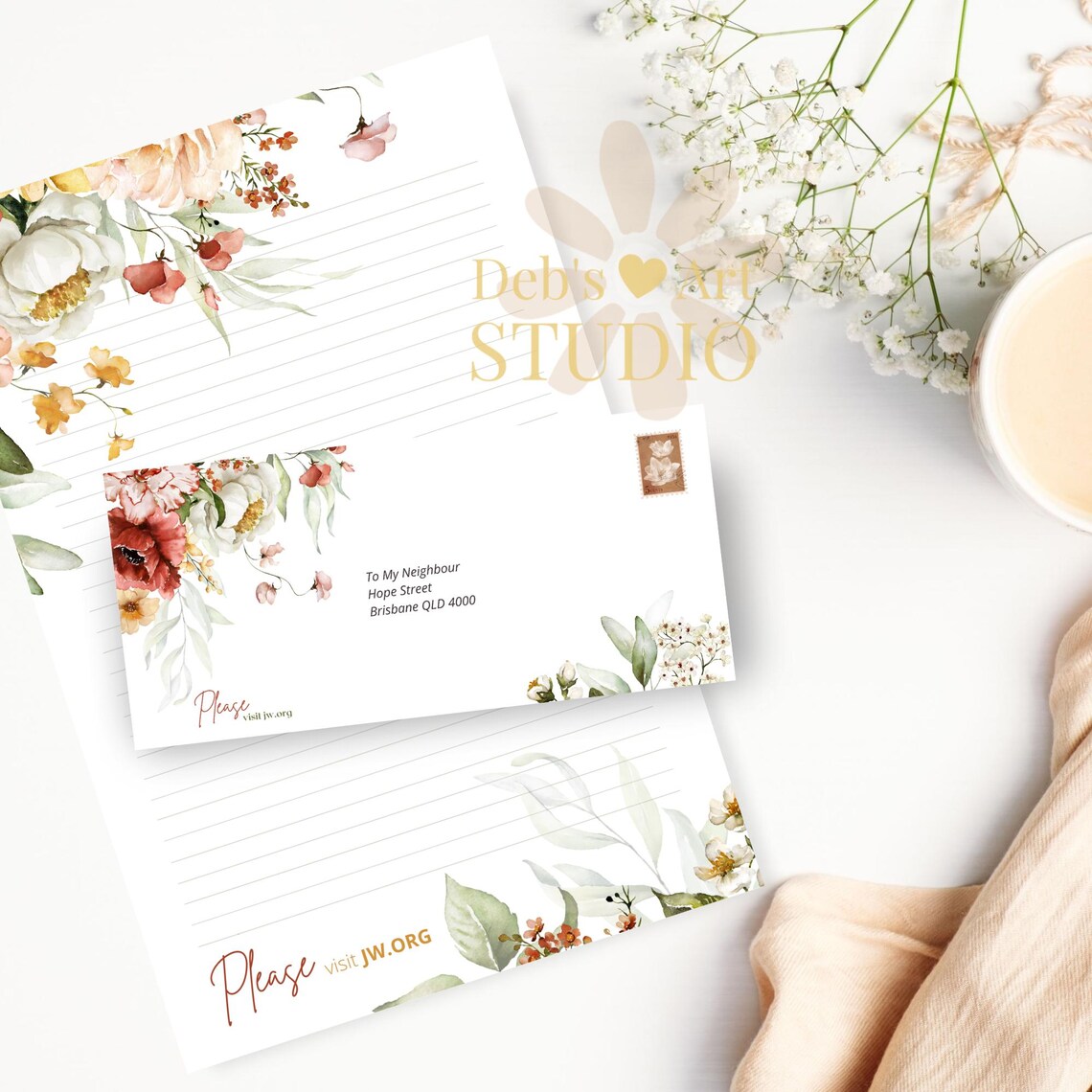 Botanical JW Printable Envelopes: Editable Template (digital Download ...
