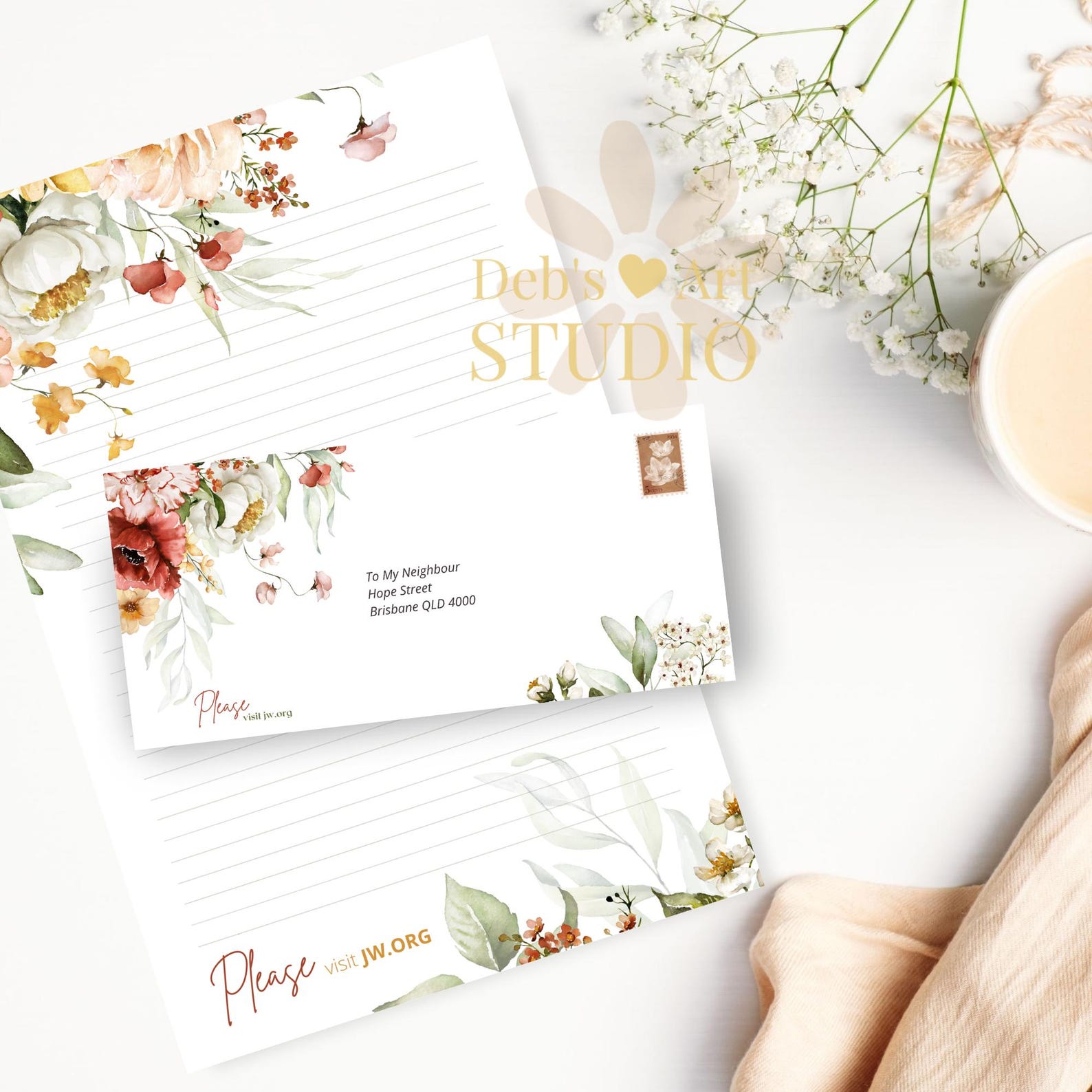 Botanical JW Printable Envelopes: Editable Template (digital Download ...