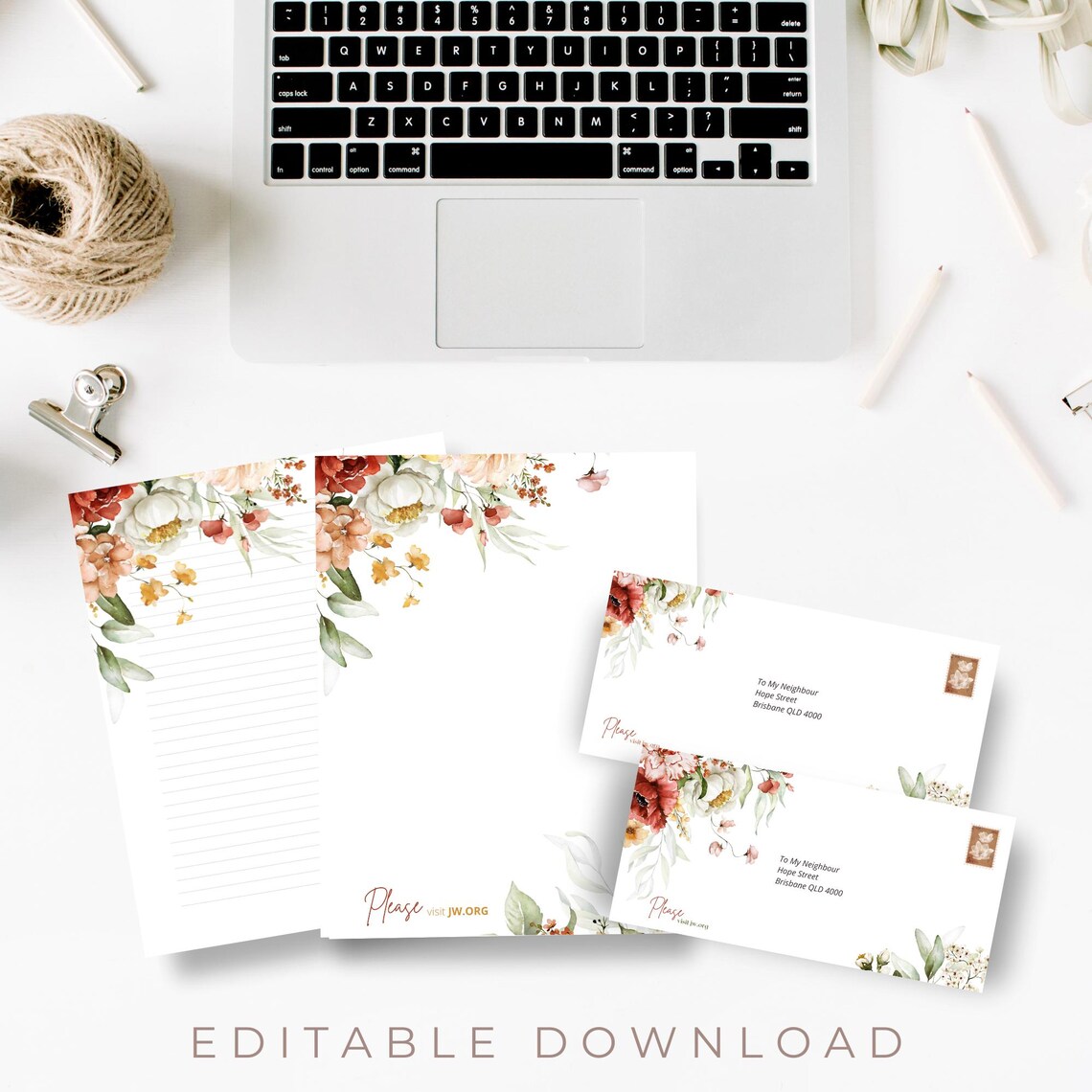 Botanical JW Printable Envelopes: Editable Template (digital Download ...