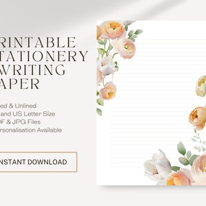Botanical Peach Poppy Printable Letter Writing Paper (PDF) - Etsy