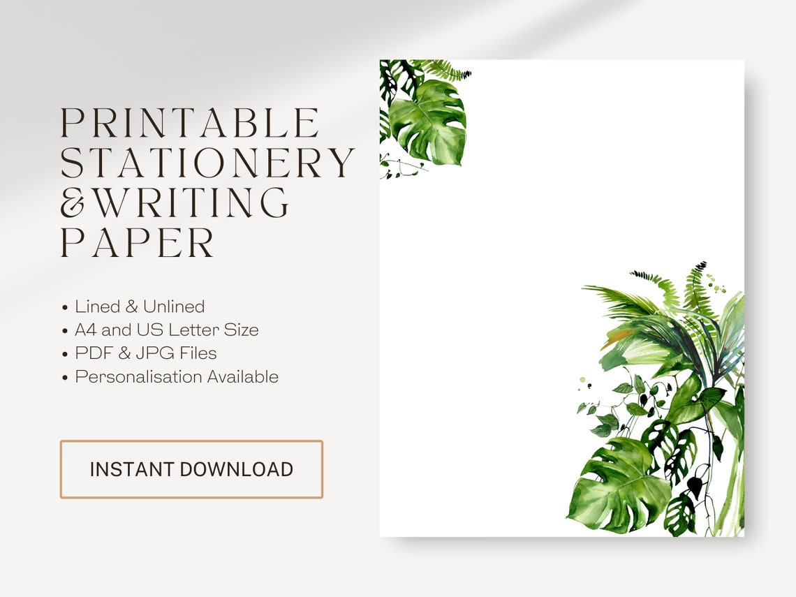 Tropical Greenery Printable Letter Writing Paper (PDF & JPEG) - Etsy