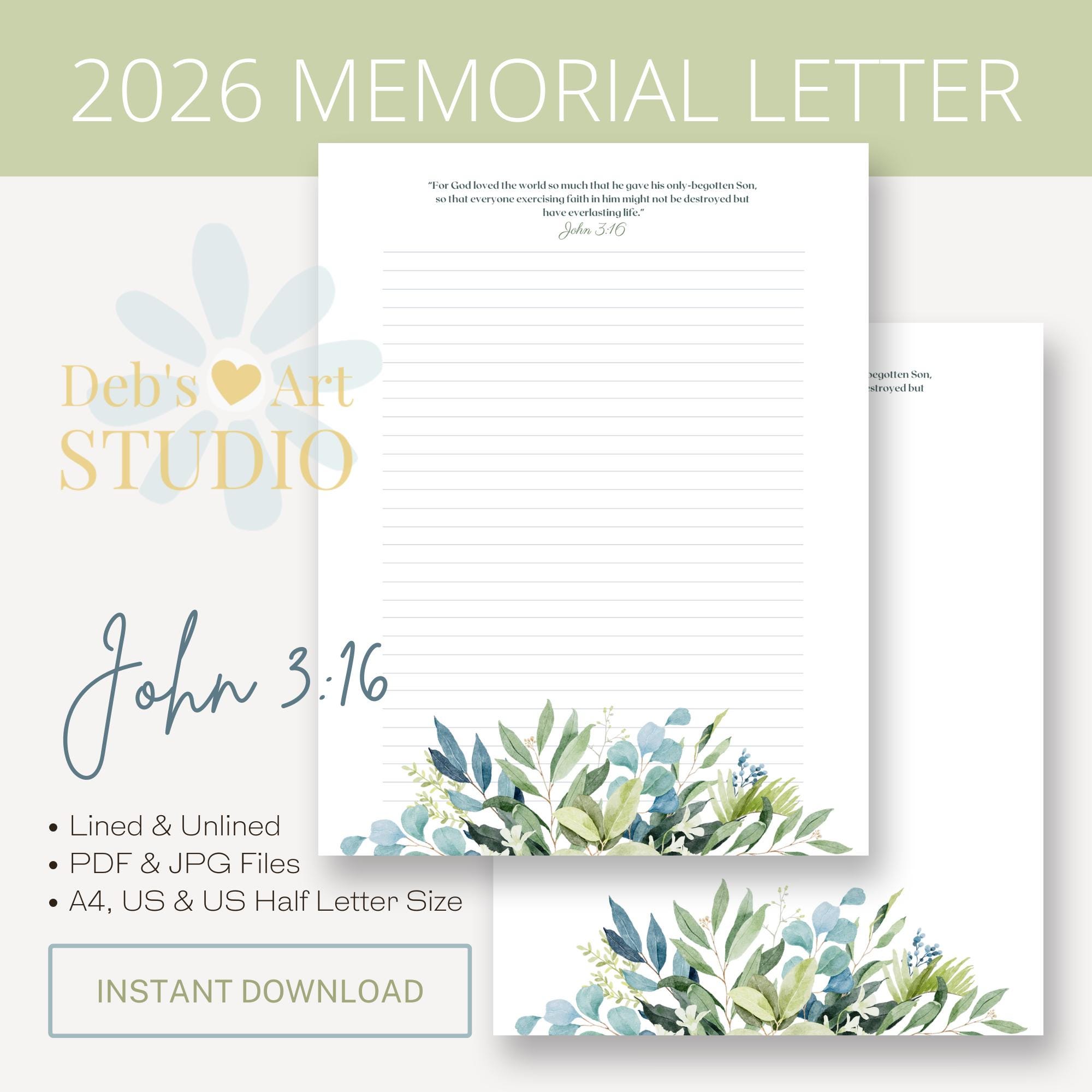 2026 Memorial Invitation Letterhead: Eucalyptus Design (PDF) - Etsy ...