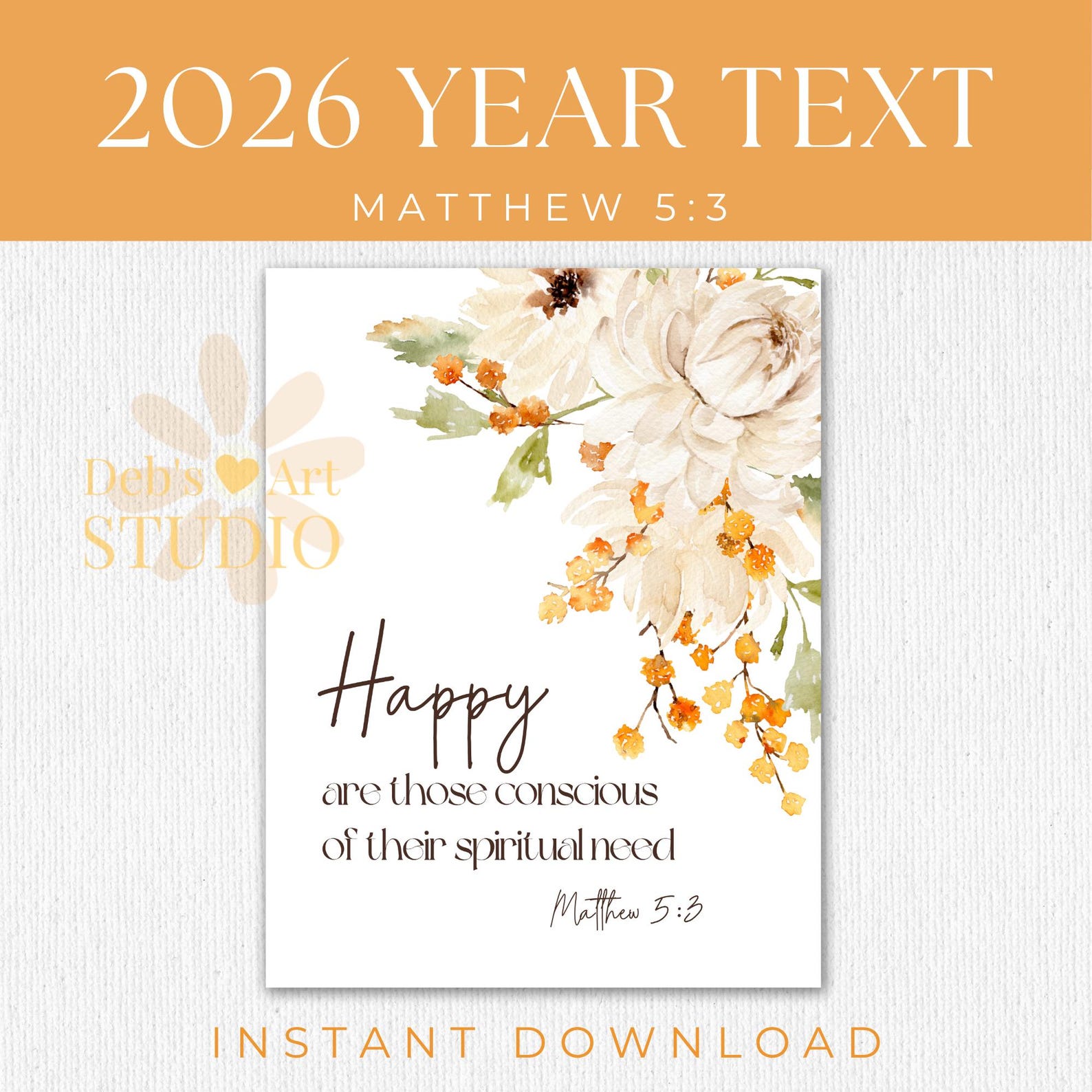 2026 JW Year Text Printable Poster, Matthew 5:3, Floral Bible Verse ...