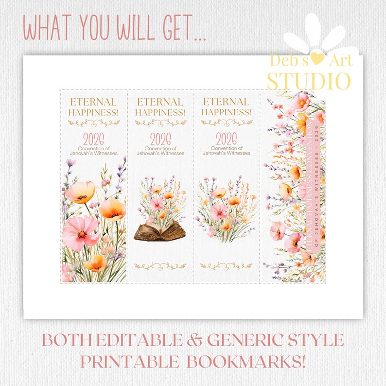 JW Convention Bookmark 2026 Printable – Pink Wildflower Gift, Digital ...