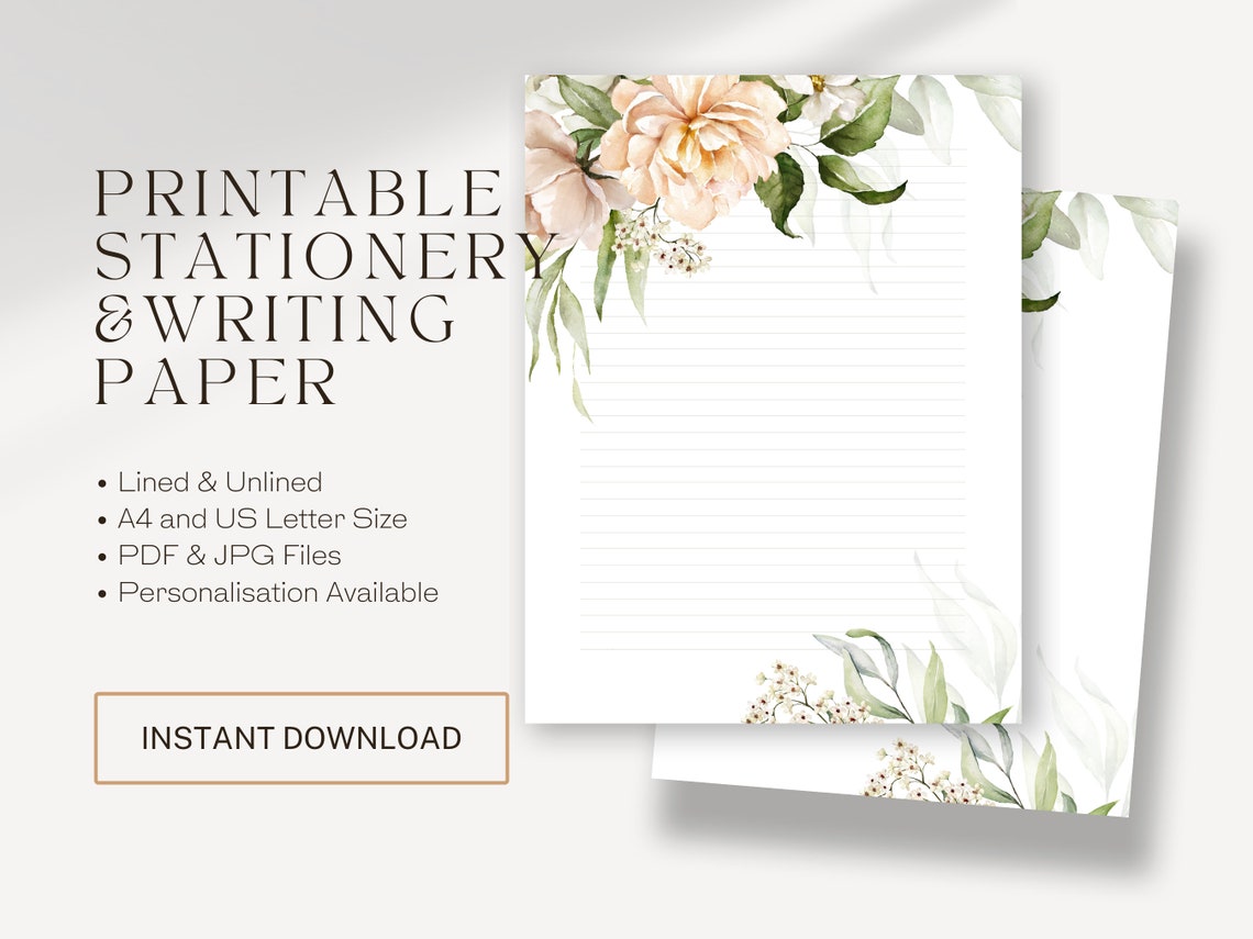 Floral Printable Letter Writing Paper: Peach Watercolor Stationery (PDF ...