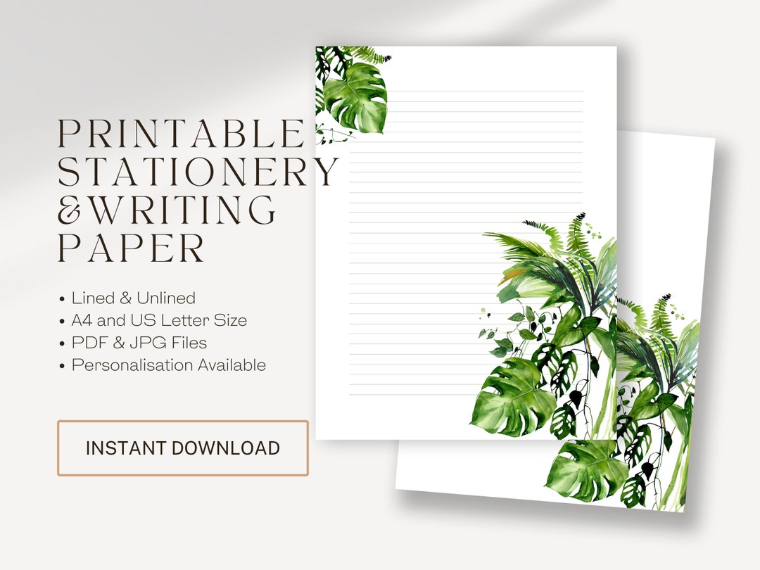 Tropical Greenery Printable Letter Writing Paper (PDF & JPEG) - Etsy
