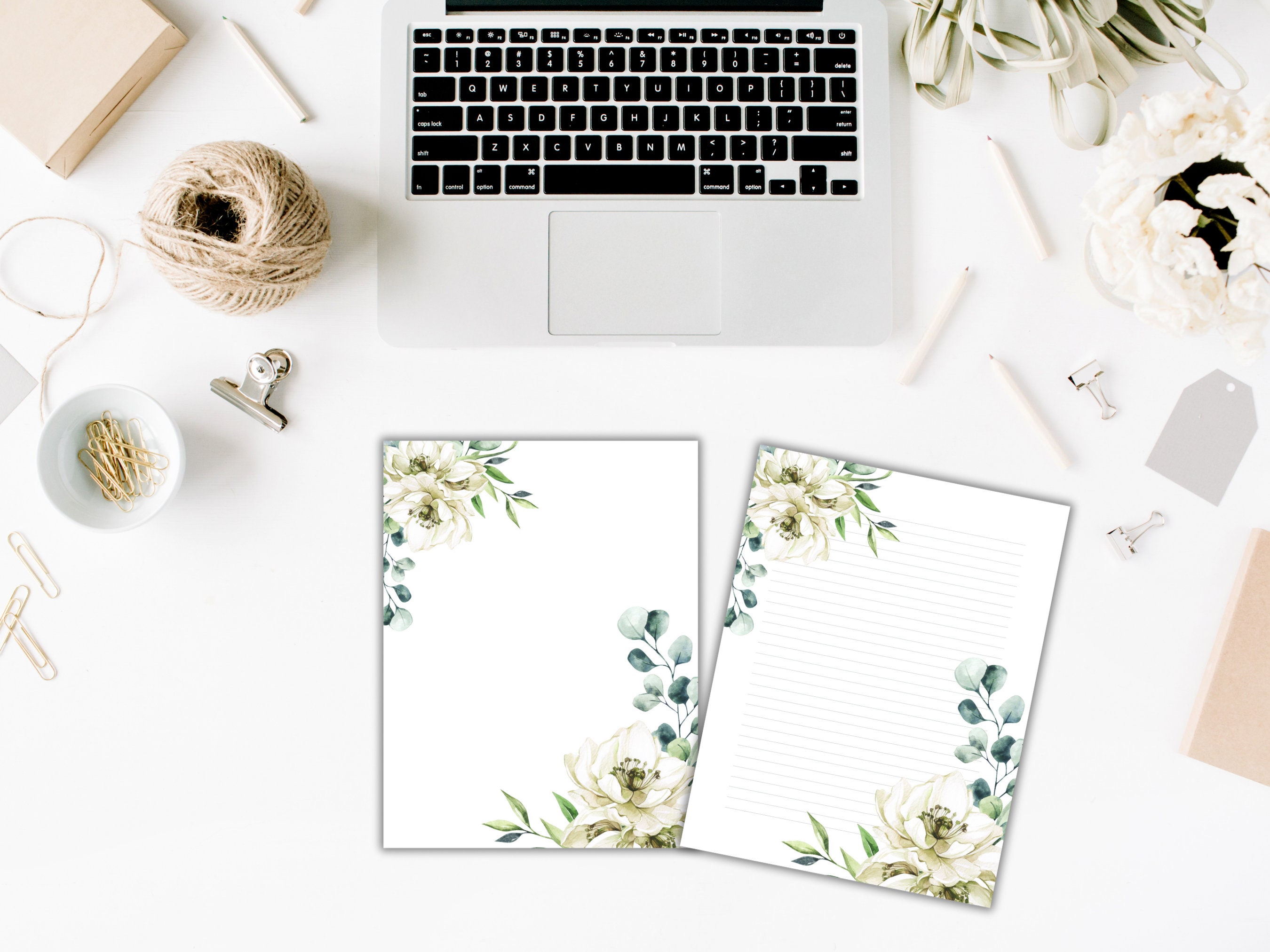 Botanical Letter Writing Paper | White Magnolia Stationery (digital ...