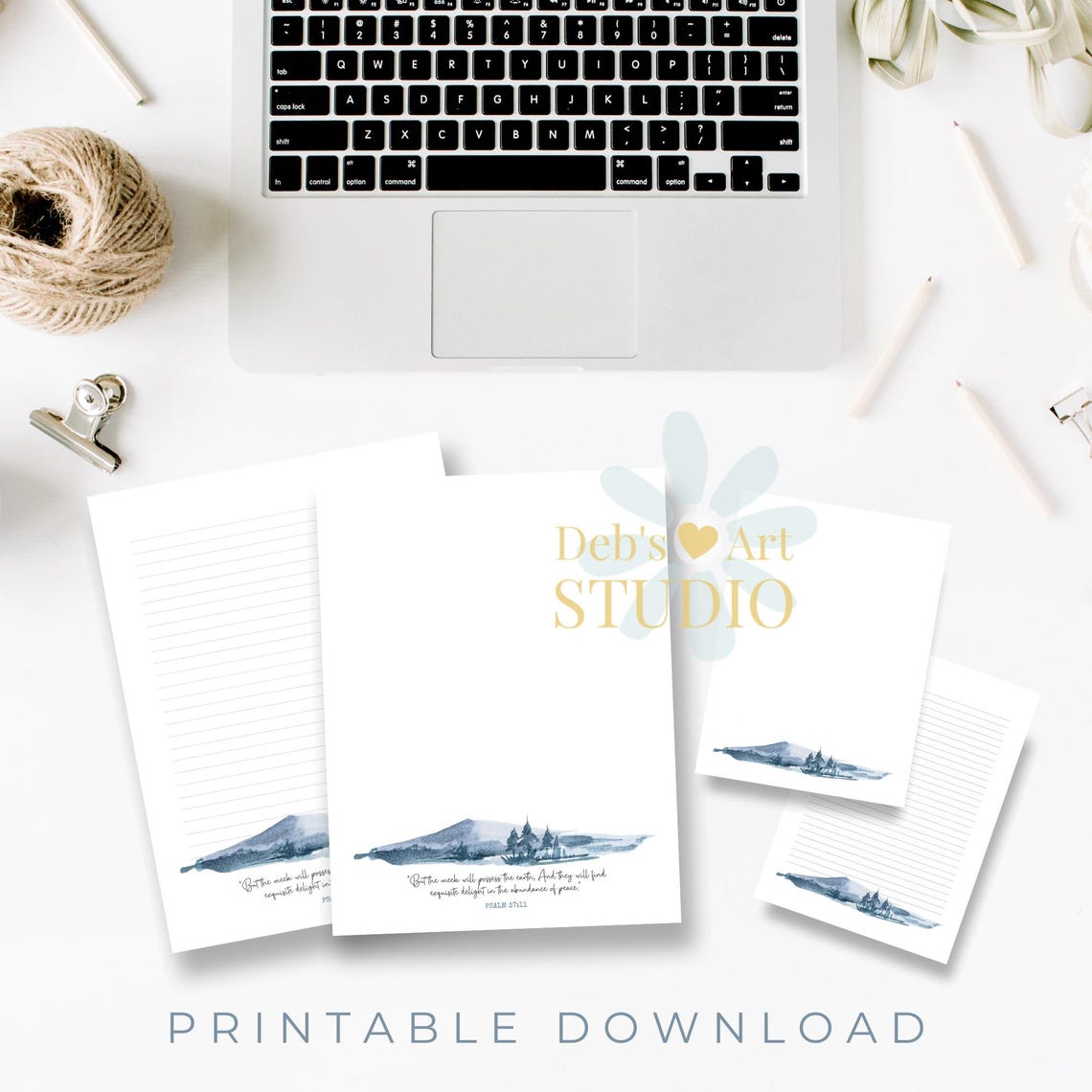 JW Letter Writing Template, Psalm 37:11, Blue Watercolor Mountains (PDF ...