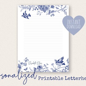 Blue Flower Letterhead Template JW Letter Writing Stationery - Etsy