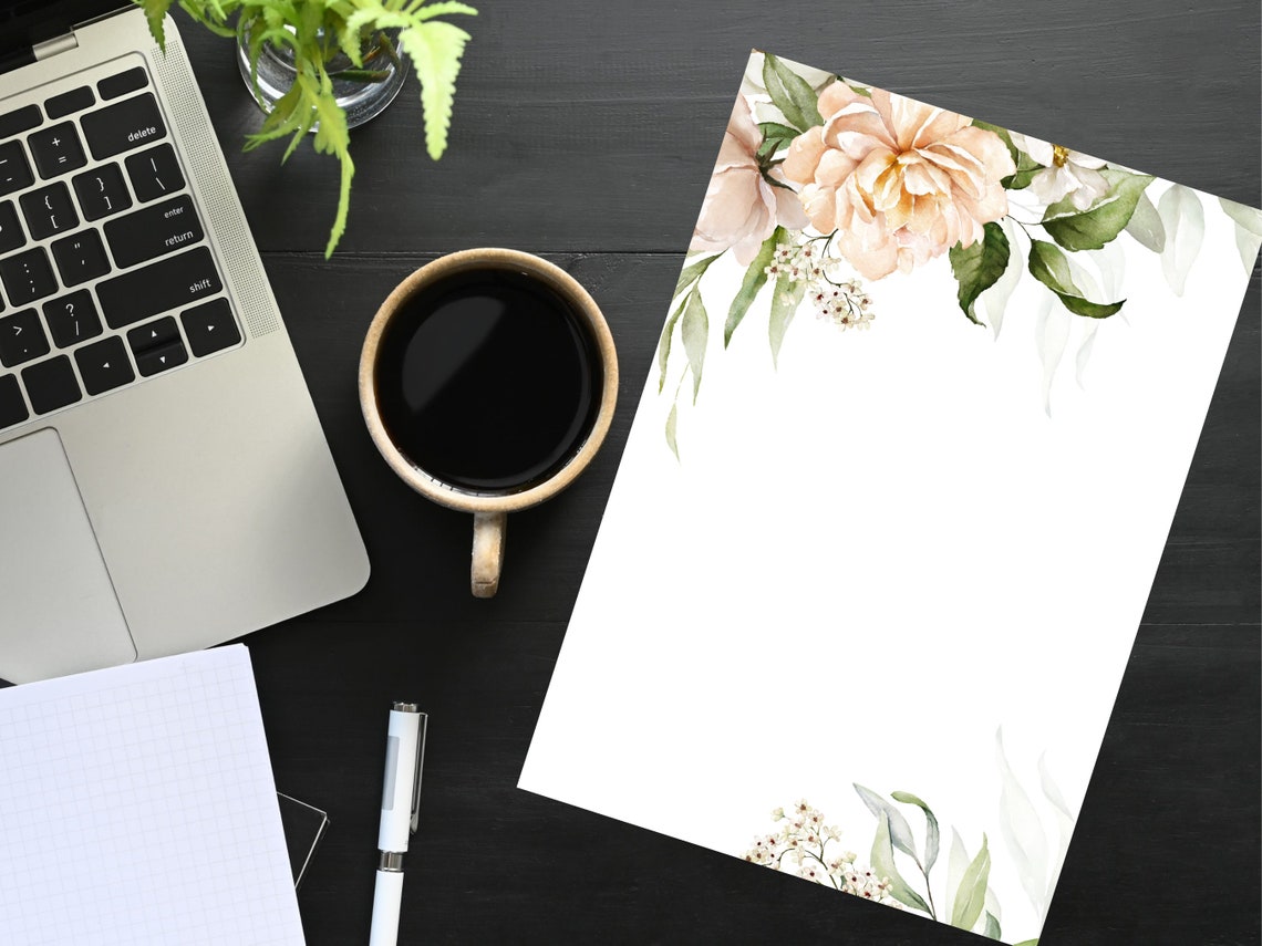 Floral Printable Letter Writing Paper: Peach Watercolor Stationery (PDF ...