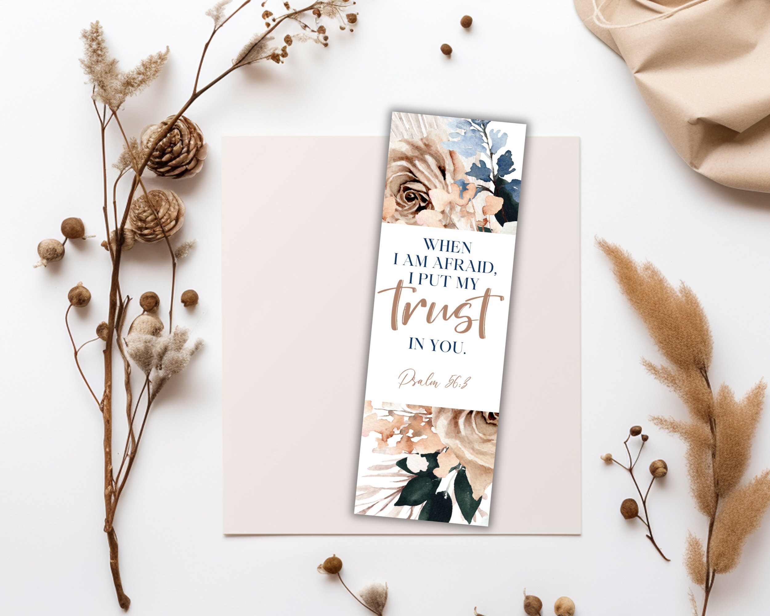 2024 Year Text Bookmark – Psalm 56:3, Blue Boho Floral (digital ...