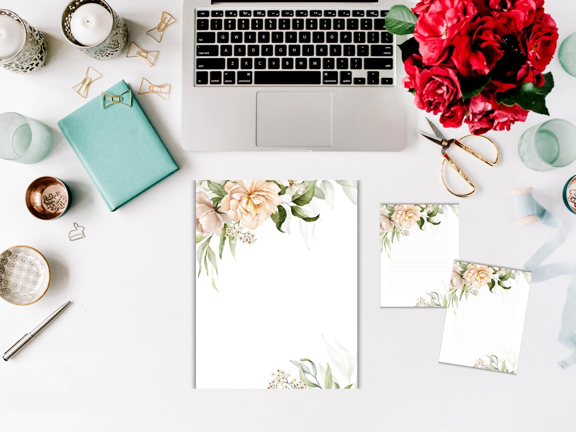 Floral Printable Letter Writing Paper: Peach Watercolor Stationery (PDF ...