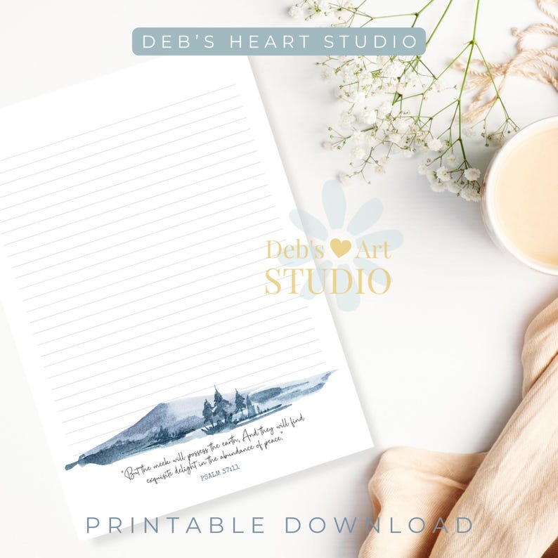 JW Letter Writing Template, Psalm 37:11, Blue Watercolor Mountains (PDF ...