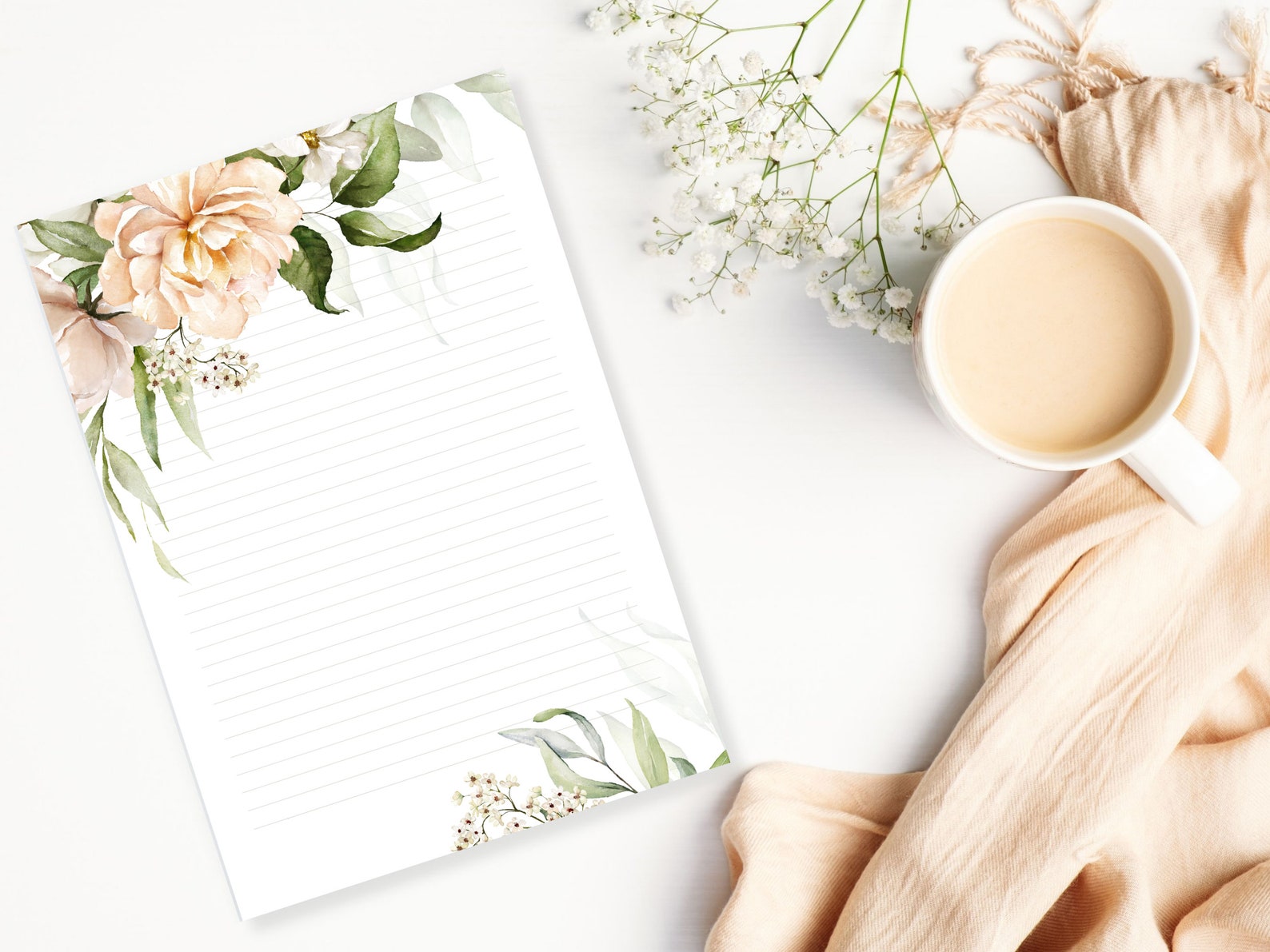 Floral Printable Letter Writing Paper: Peach Watercolor Stationery (PDF ...