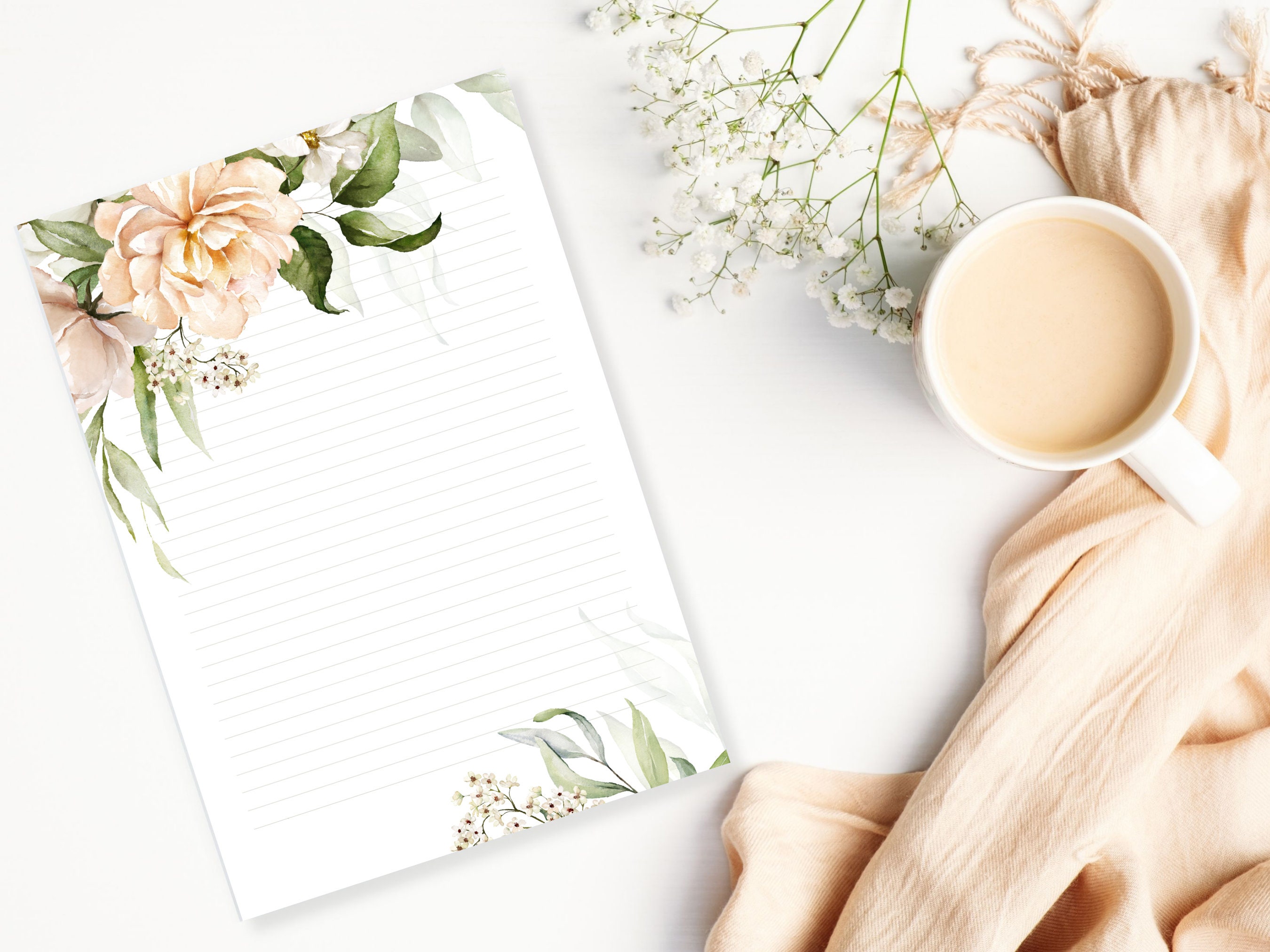 Floral Printable Letter Writing Paper: Peach Watercolor Stationery (PDF ...