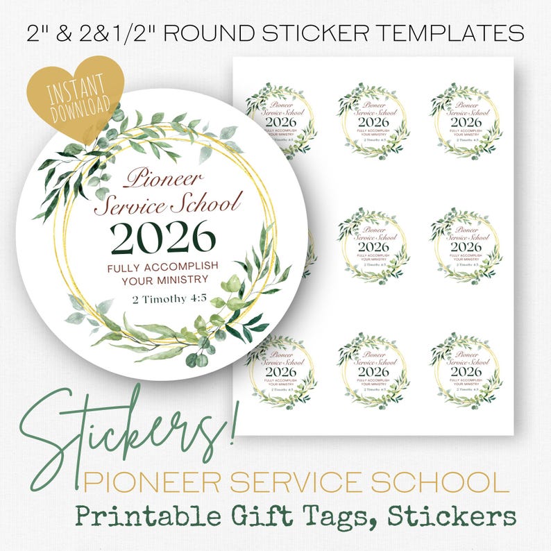 JW Pioneer School Stickers 2026 Printable, Pioneer School Gift Tags, JW ...