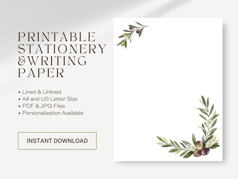 Olive Branch Printable Letter Writing Paper (PDF & JPG) - Etsy
