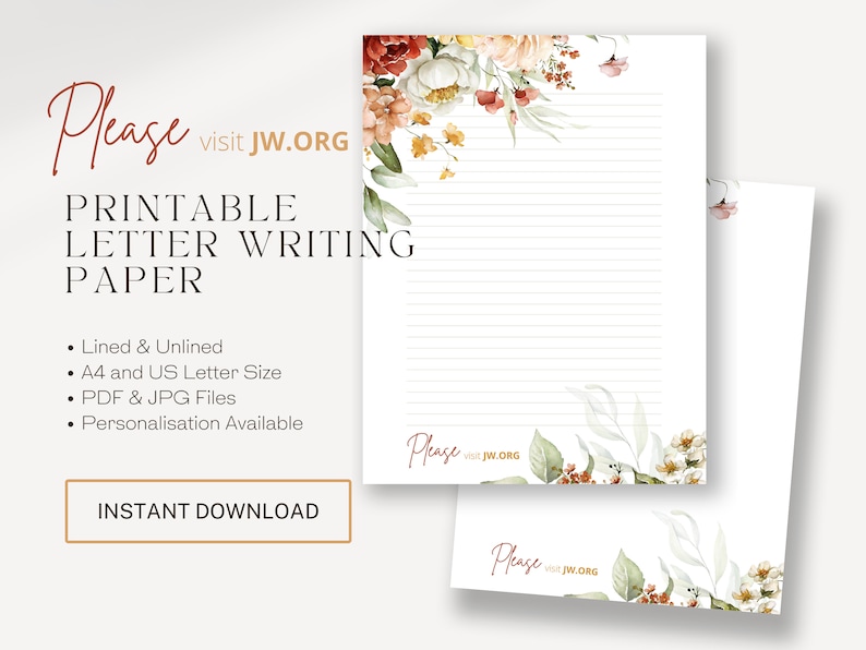 Bright Botanicals Letter Writing Paper: JW Printable (digital Download ...
