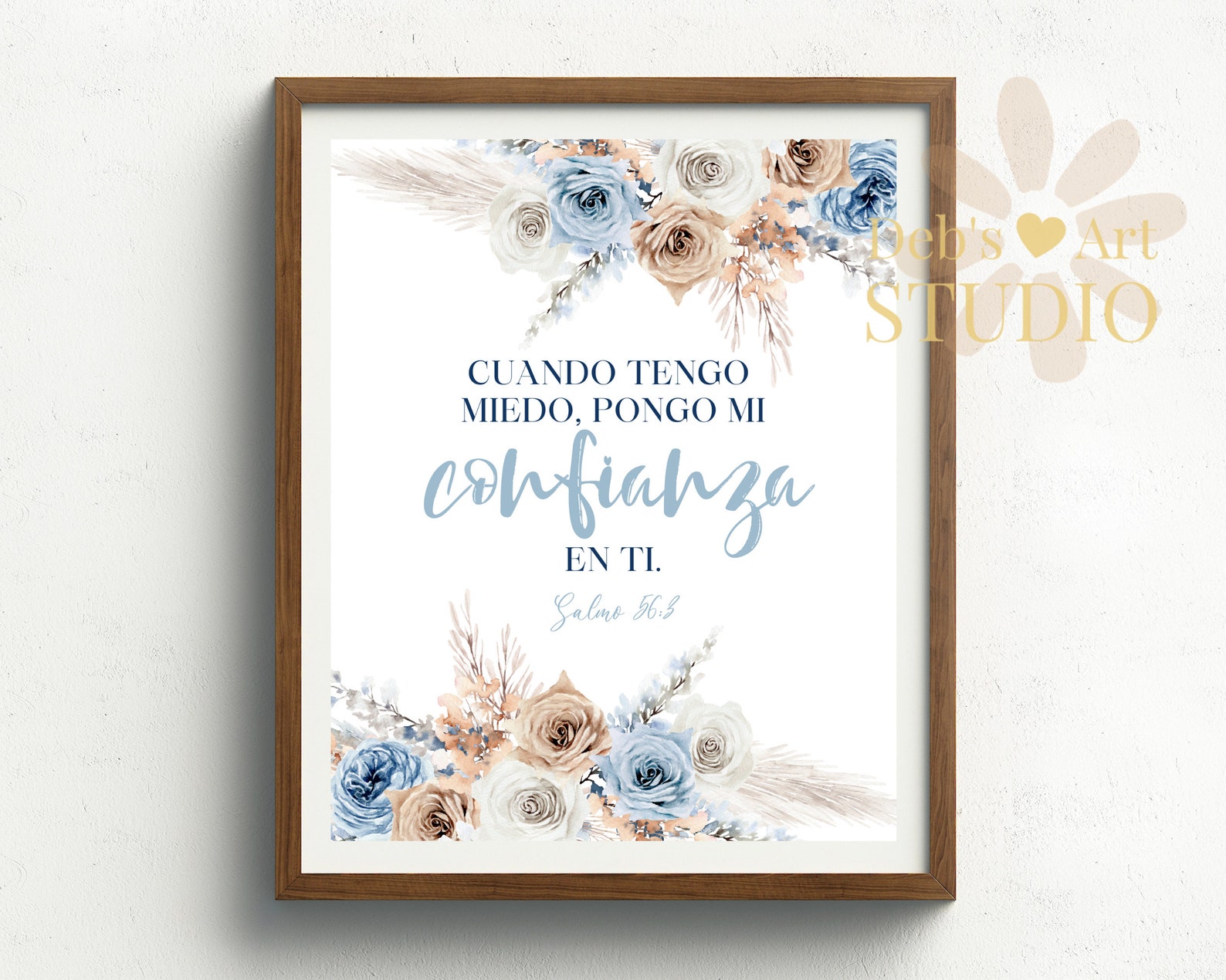 Spanish Bible Verse Print – Psalm 56:3, Blue Boho Flowers (digital Download) - Etsy