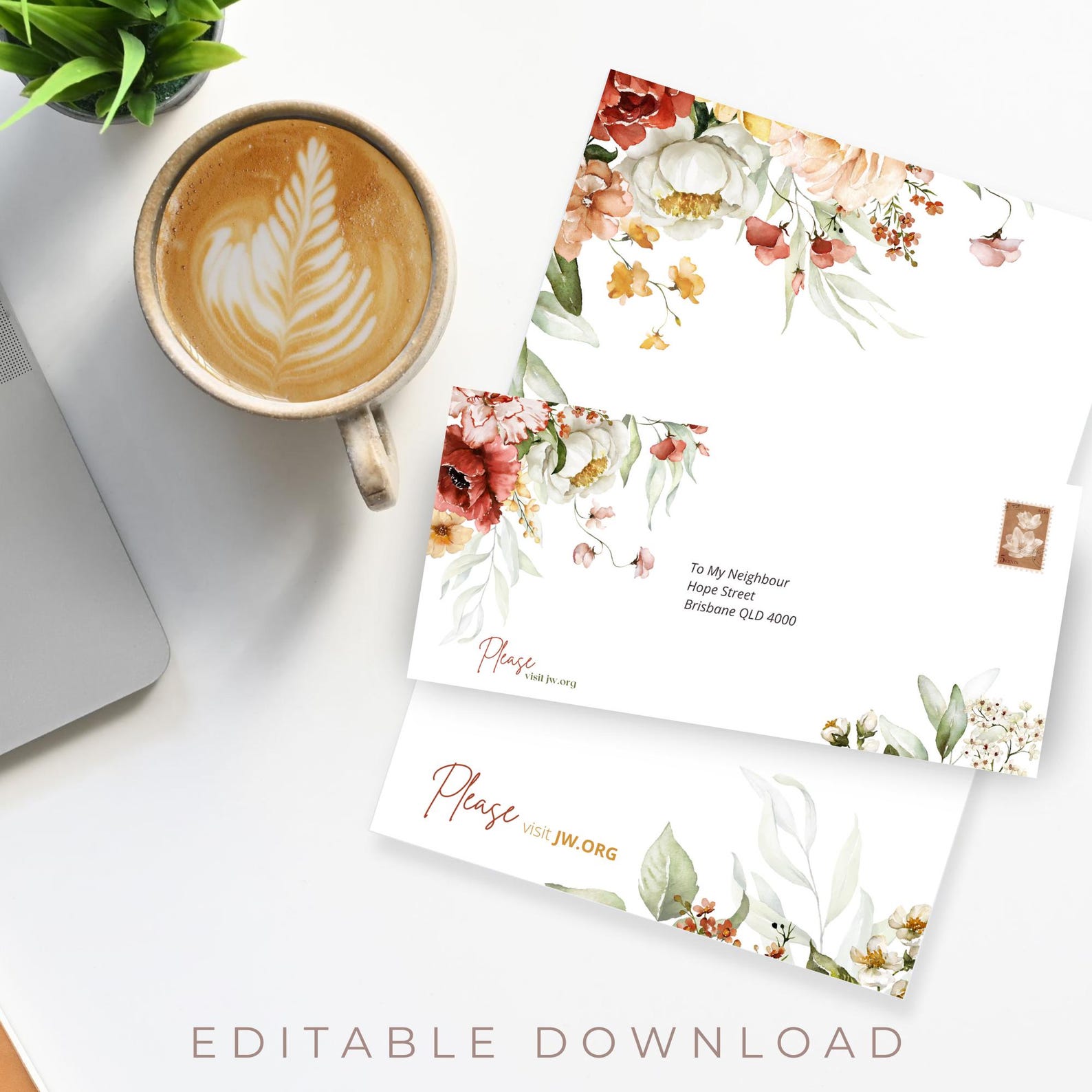 Botanical JW Printable Envelopes: Editable Template (digital Download ...