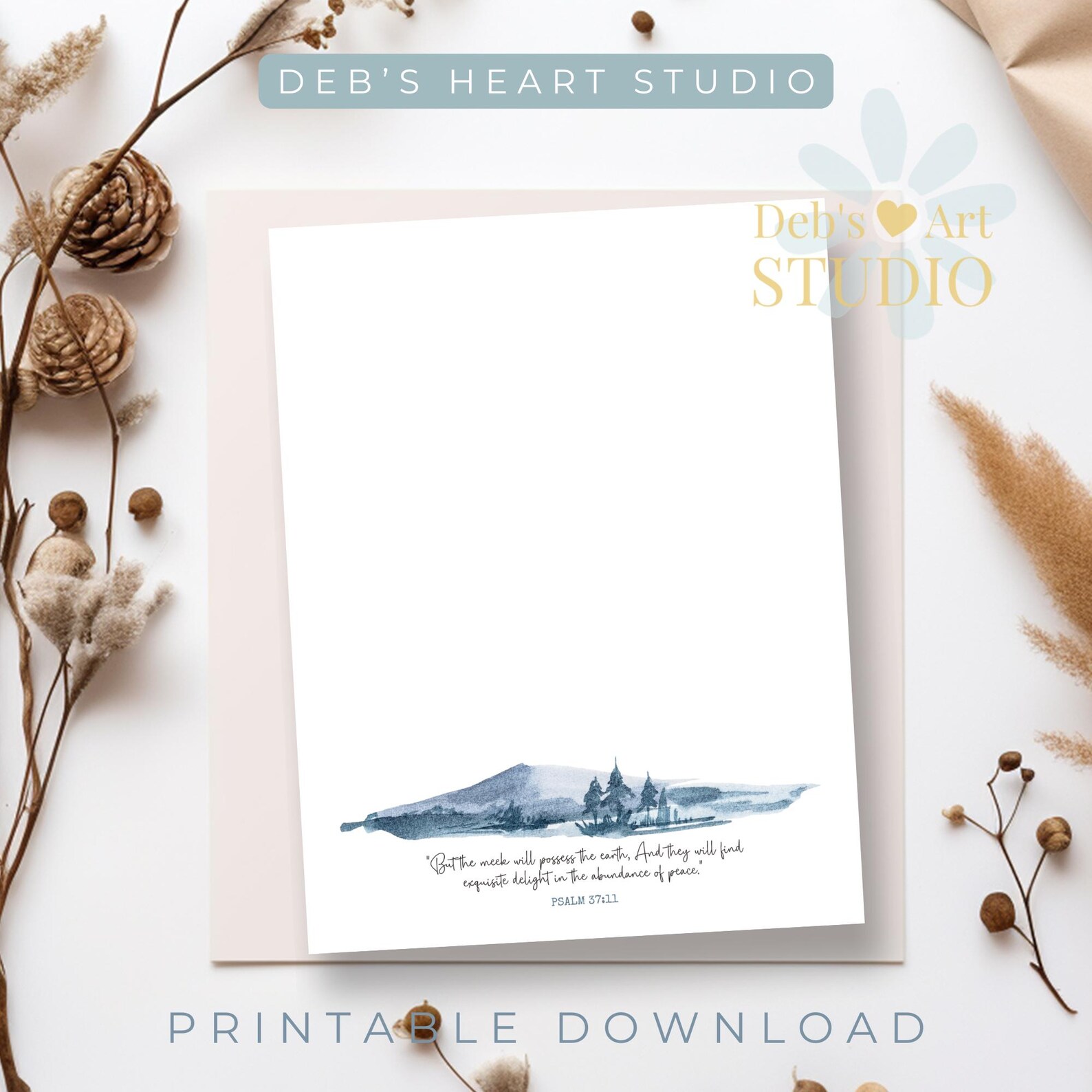 JW Letter Writing Template, Psalm 37:11, Blue Watercolor Mountains (PDF ...