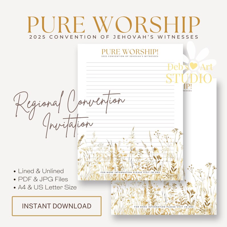 JW Convention Letter Writing Paper: White & Gold Flowers (digital ...