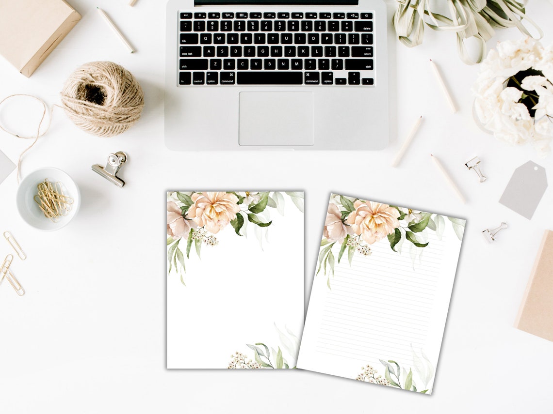 Floral Printable Letter Writing Paper: Peach Watercolor Stationery (PDF ...