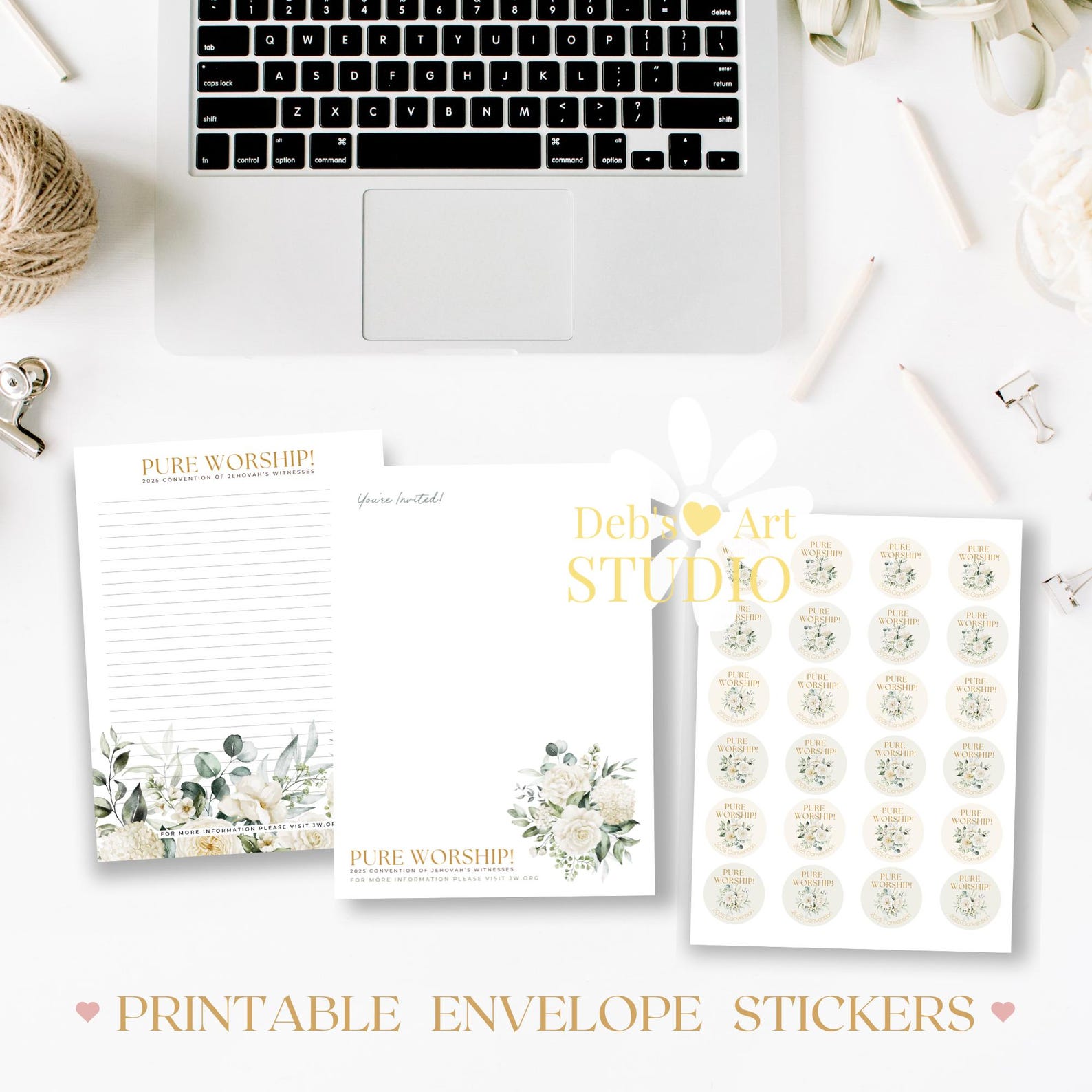 2025 Convention Stickers: White Floral Envelope Seals (printable) - Etsy