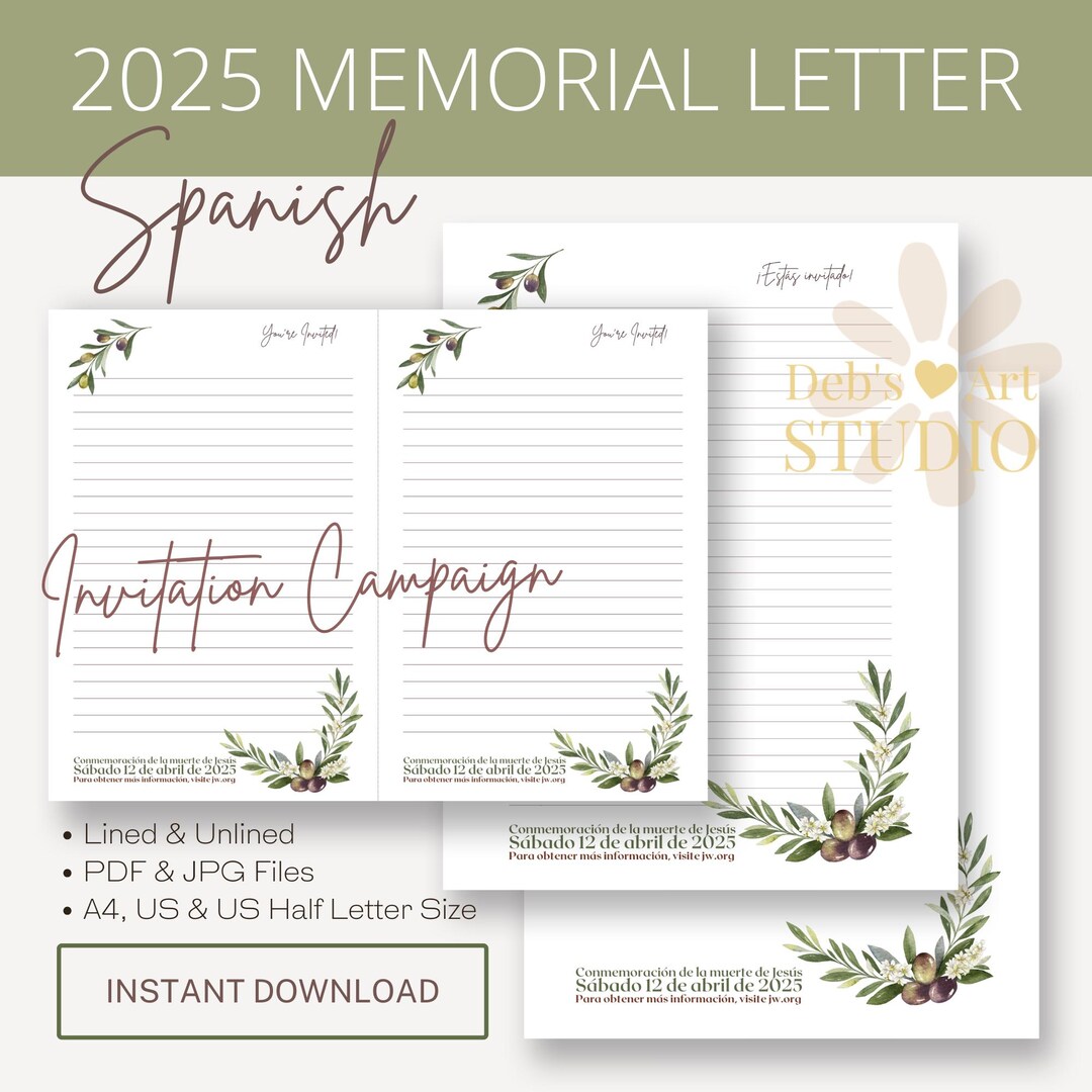 Spanish Memorial Invitation Letterhead: Olive Branch Design (PDF & JPG ...