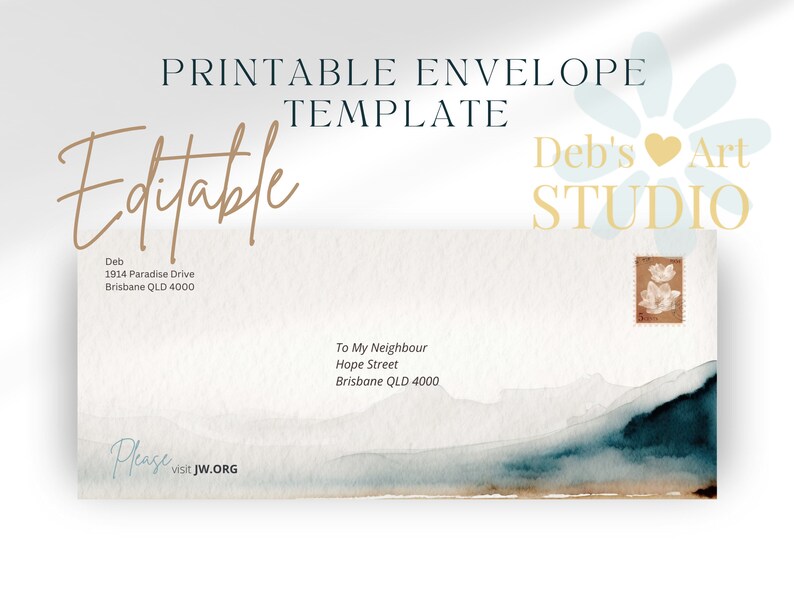 Watercolor Beach JW Envelopes: Printable Landscape Design (digital ...