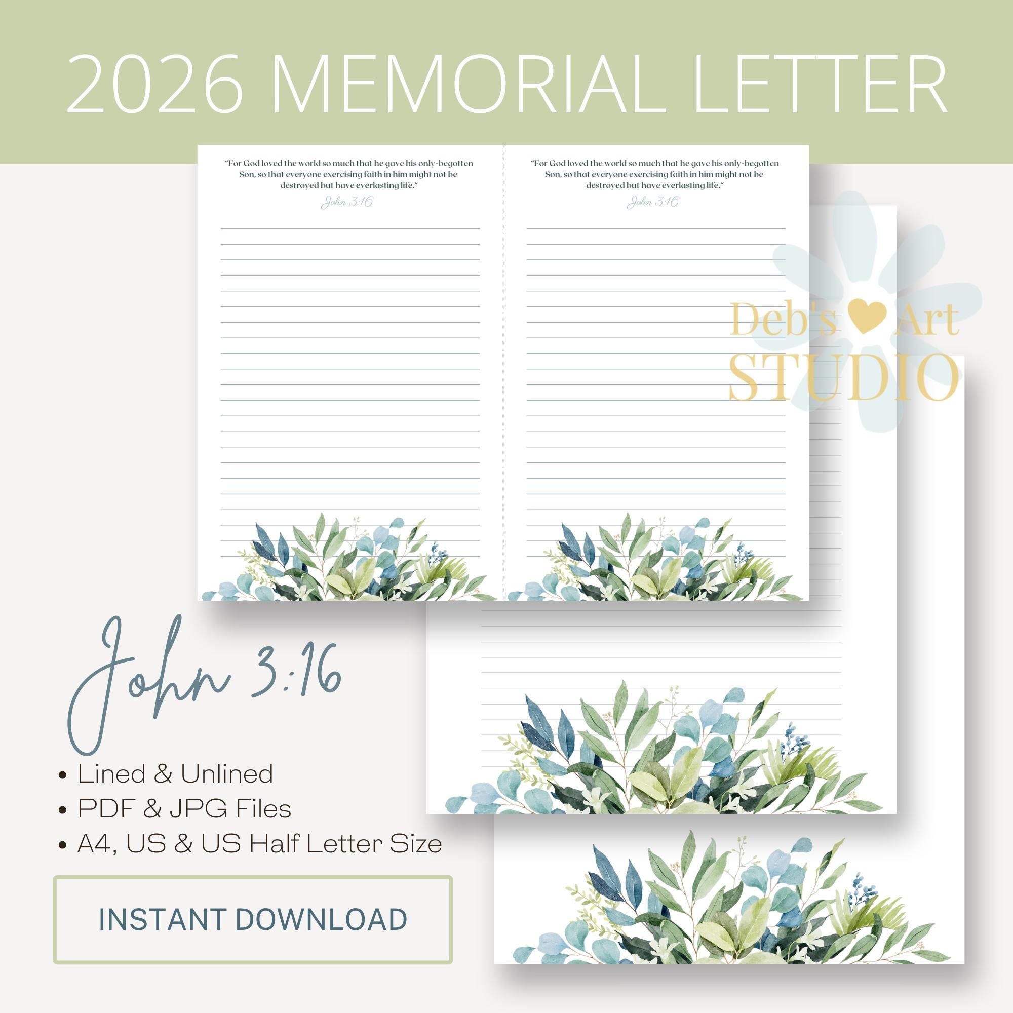 2026 Memorial Invitation Letterhead: Eucalyptus Design (PDF) - Etsy ...